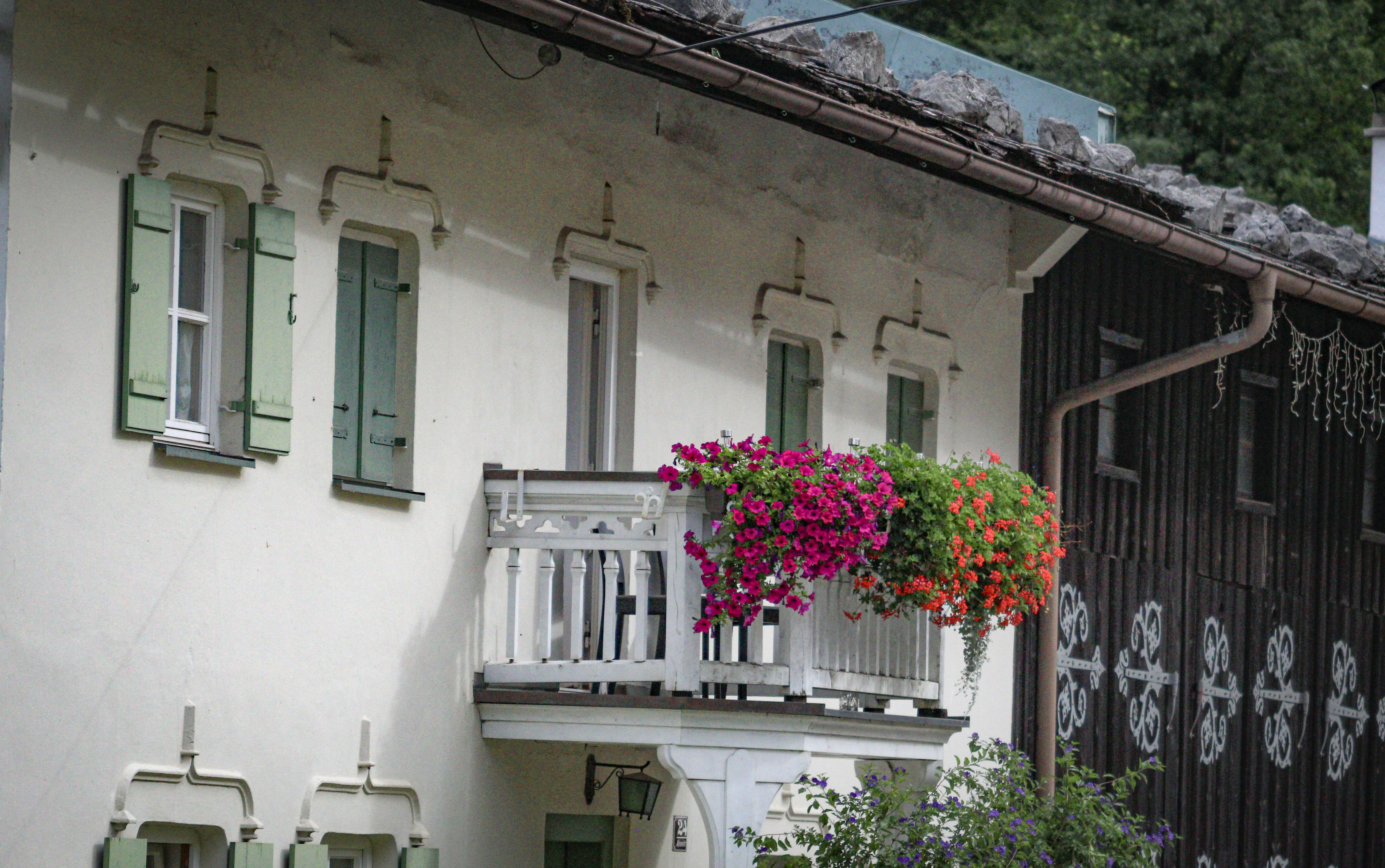 Balcony Blooms Above a Quiet Alpine Façade