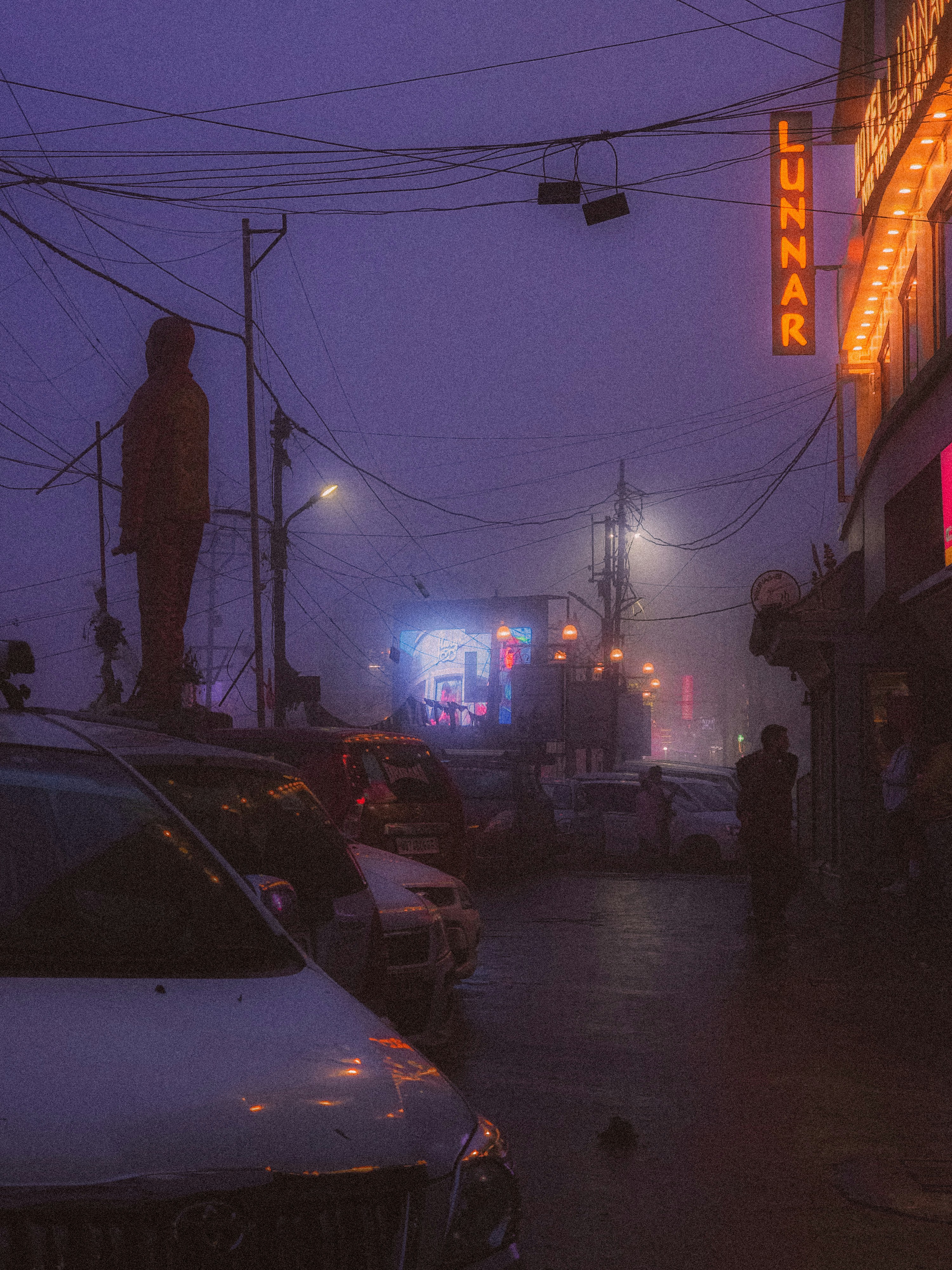 Neon Alley in Evening Mist
