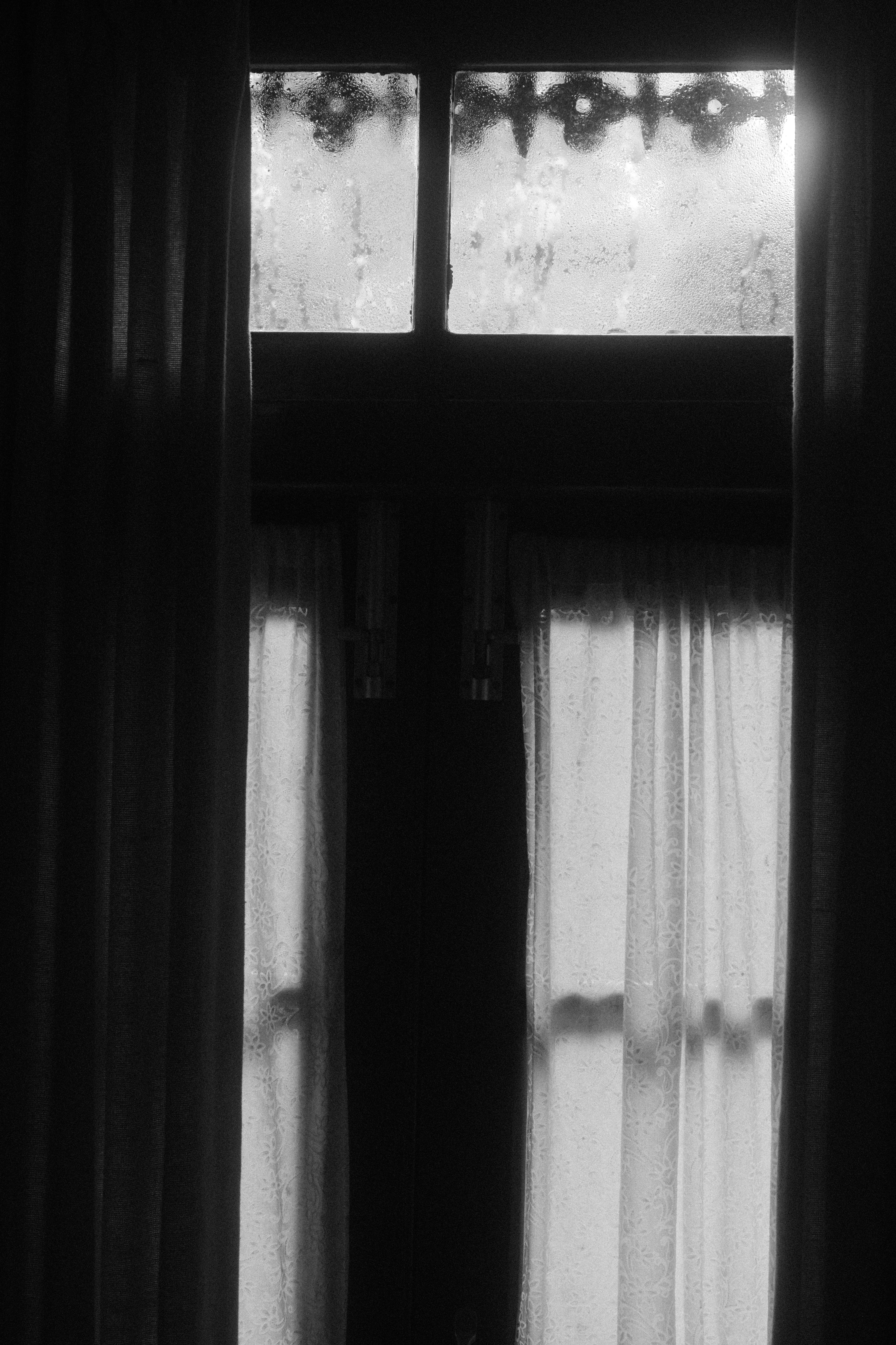 Silhouetted Window Veil: Quiet Light Through Frosted Drapes