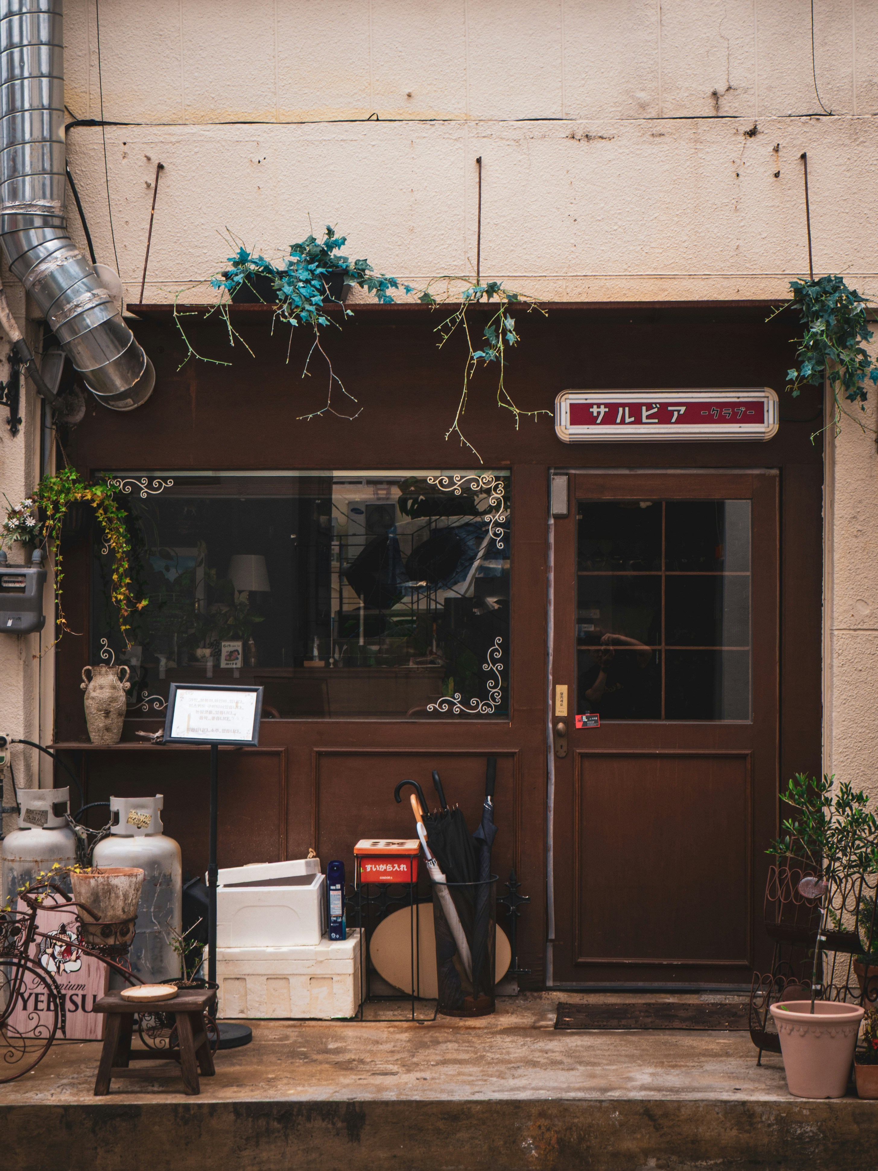 Cafe Facade with Vintage Inside-Out Charm