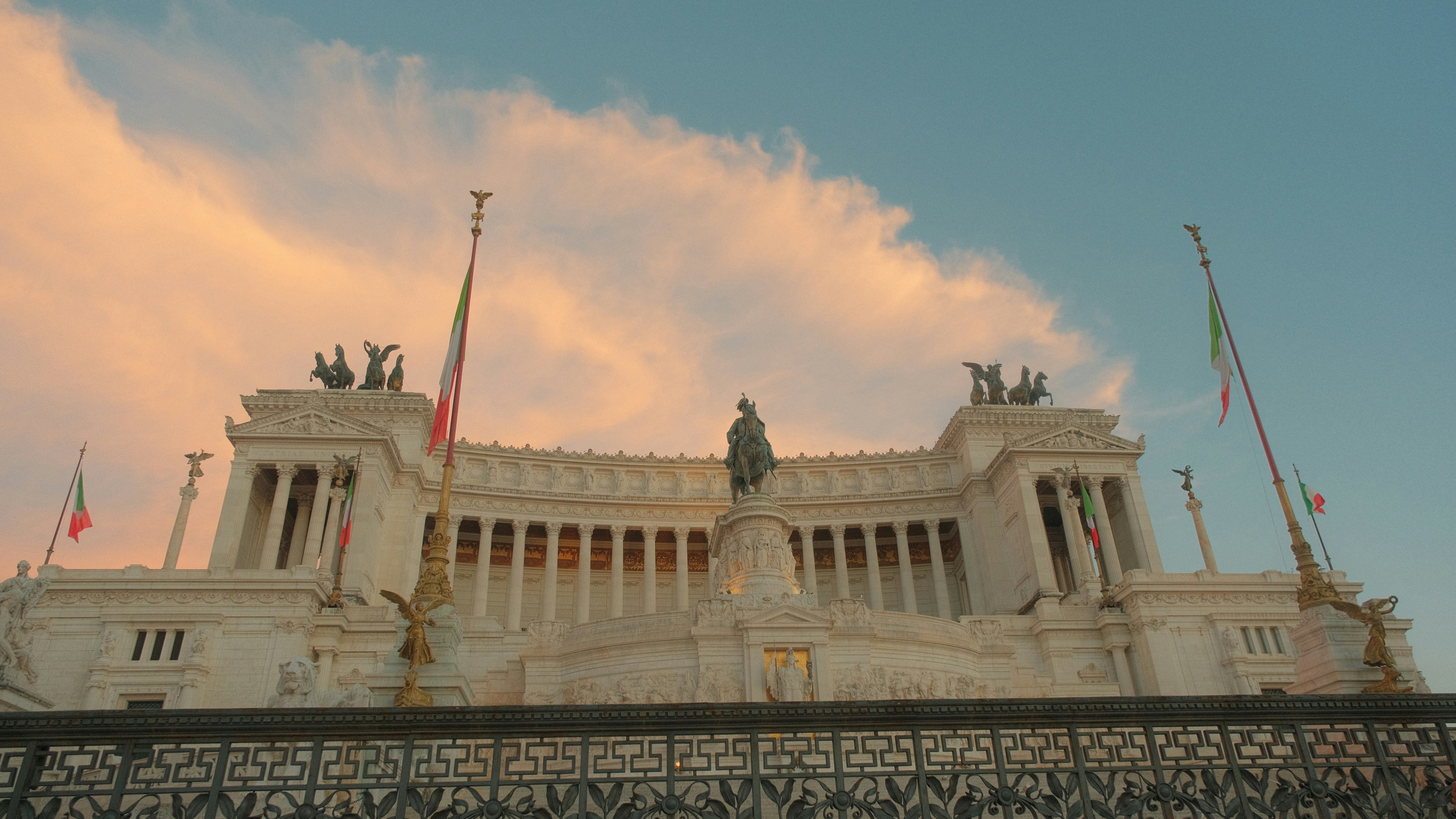 Monumental Rome: Stone Laurels Above the Intricate Terrace
