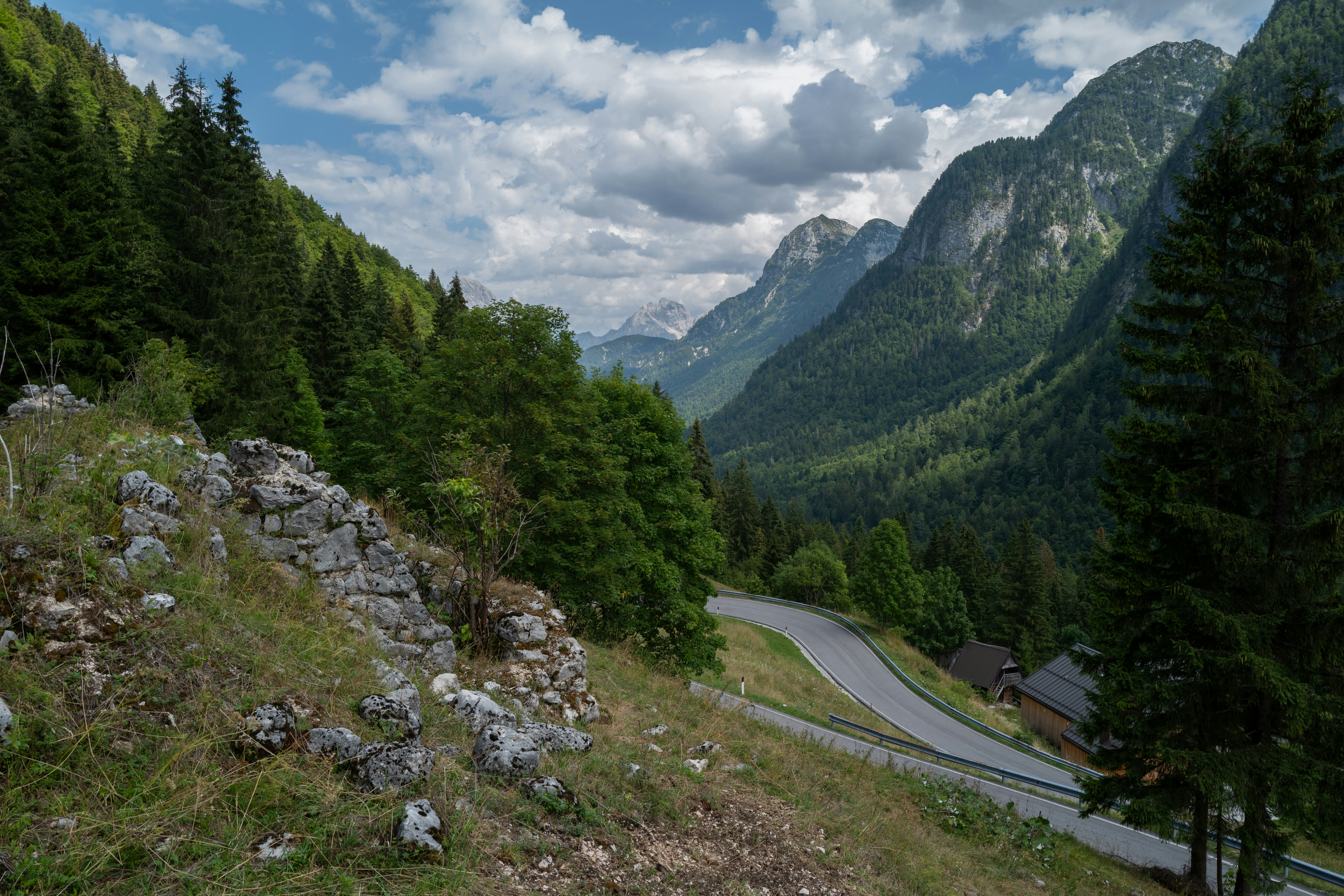 Winding Alpine Corridor: Road Through the Valleys