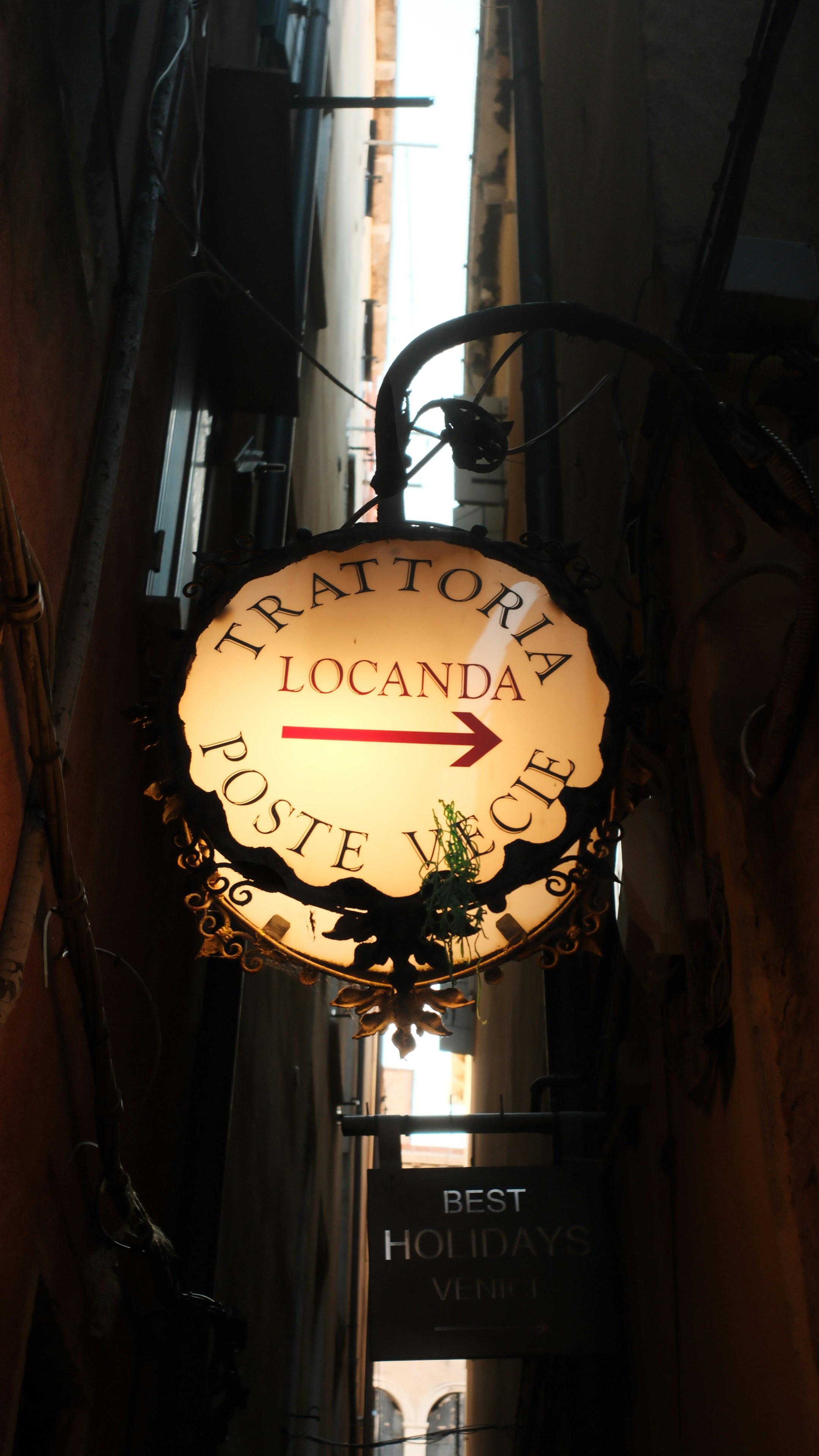 Lantern Sign in a Narrow Alleyway