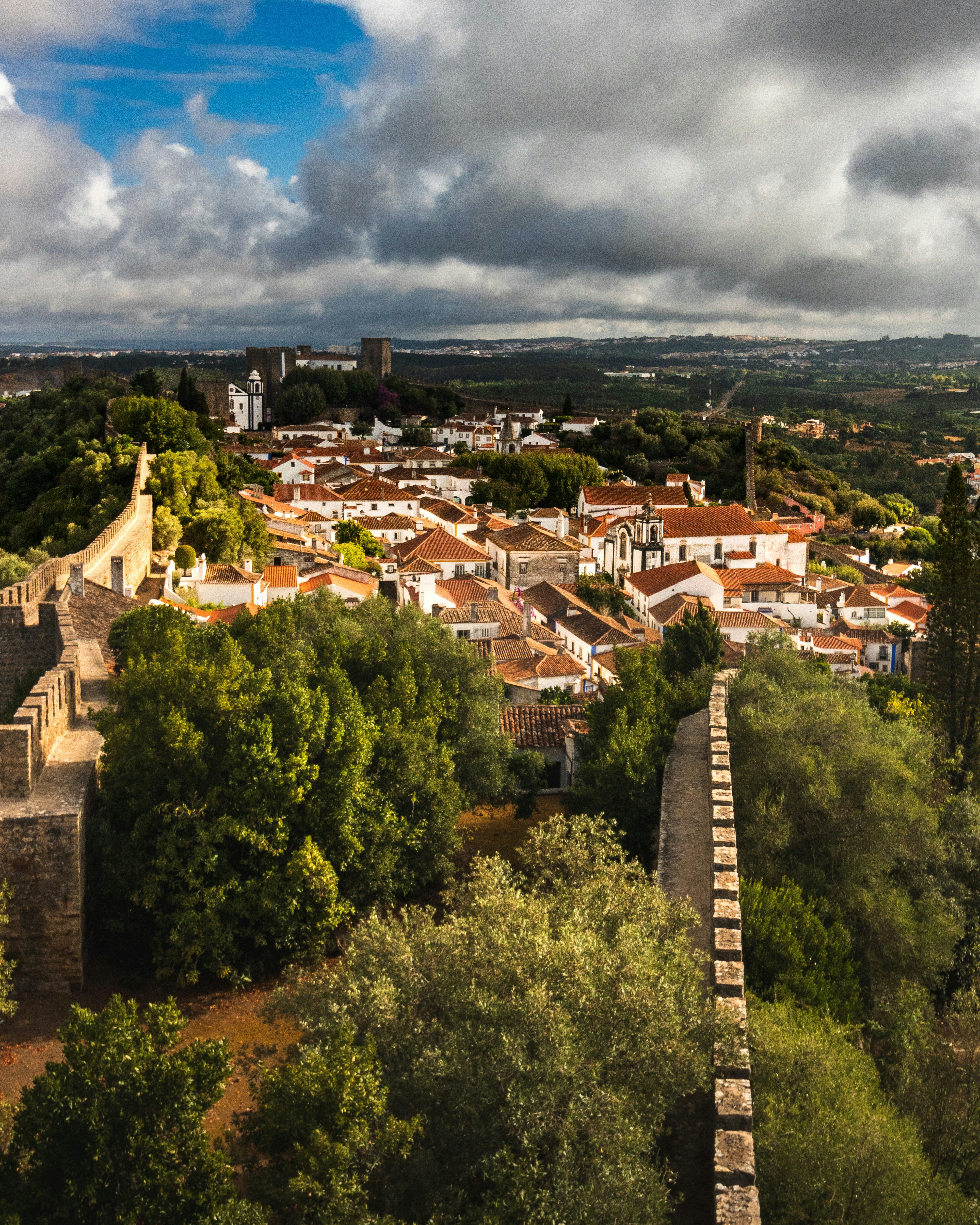 Rooftops and Ramparts: A Sunlit Medieval Town from the City Walls