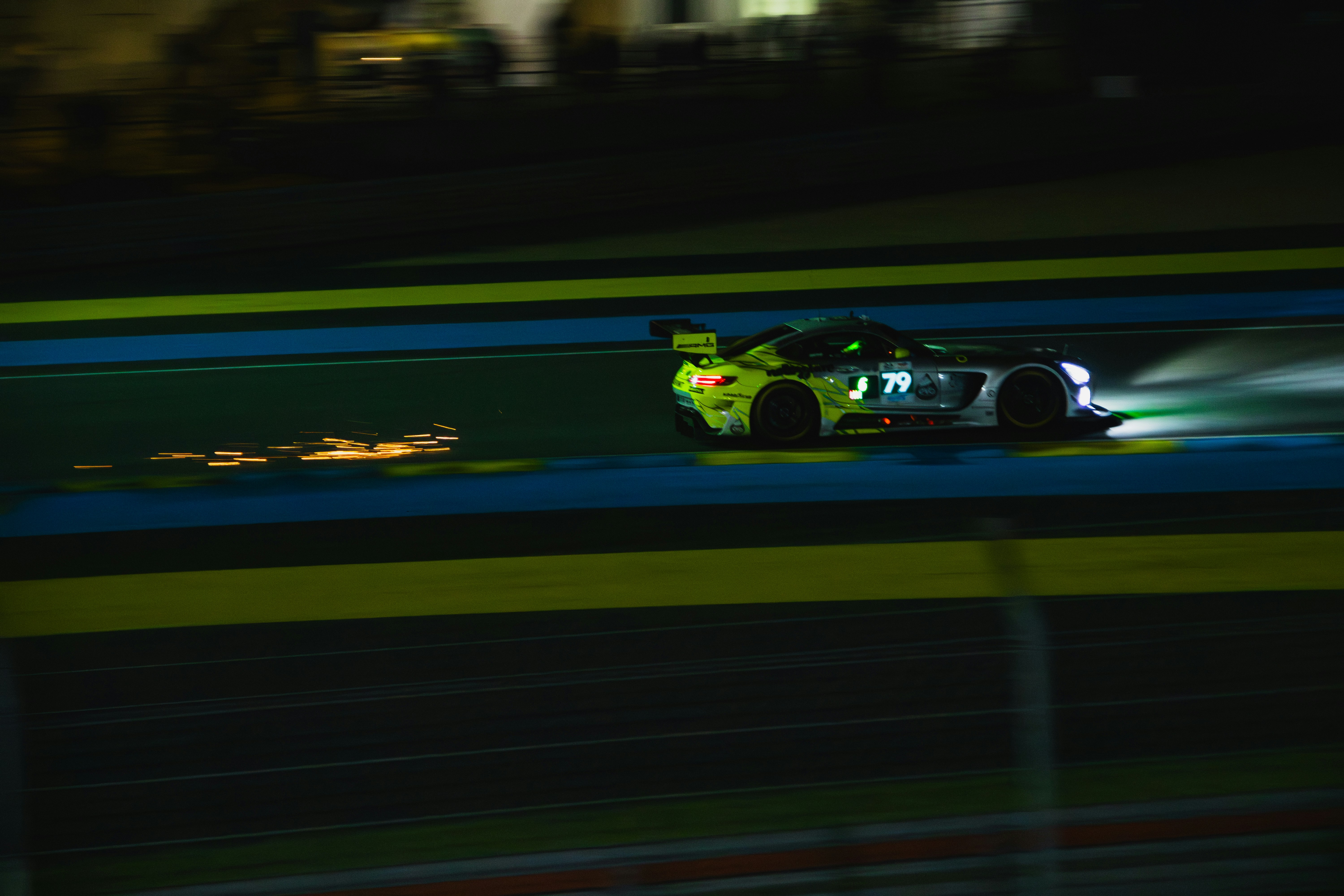 Night Roar: Neon-green GT Sliding Across the Track