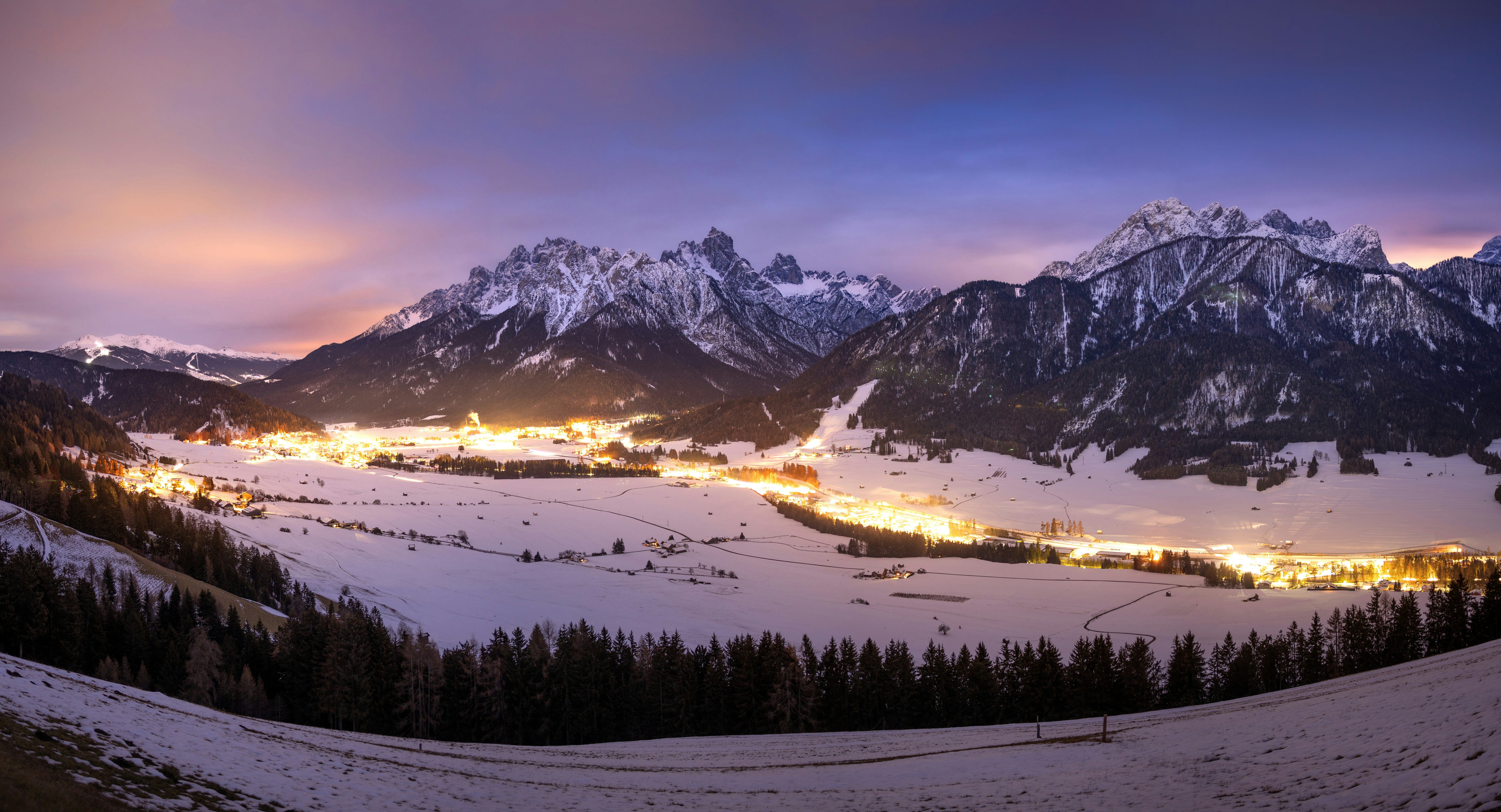 Snow-Whispered Valley Under a Glowing Alpenglow