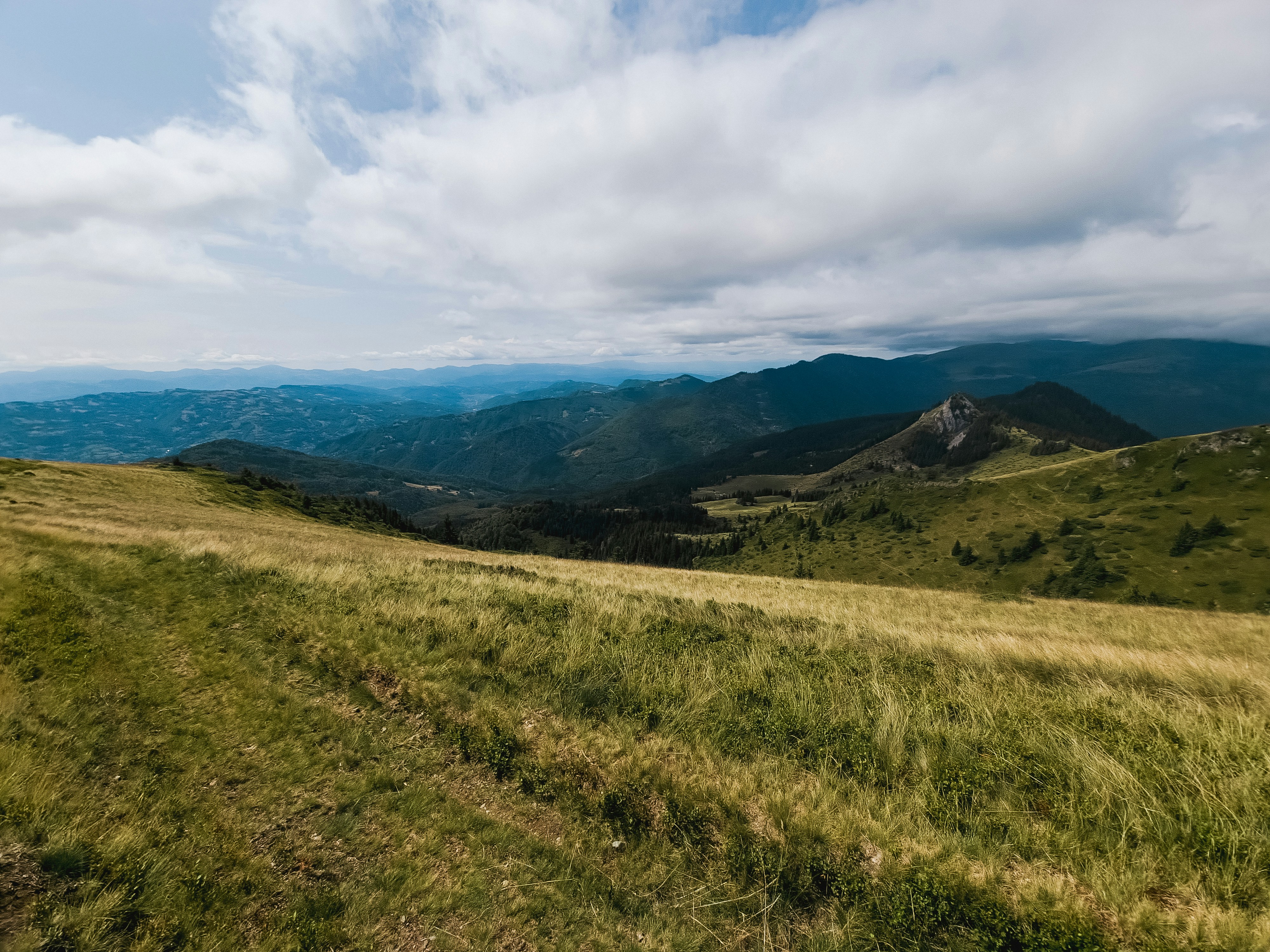 Rolling Summit Vista Over a Golden Grassland