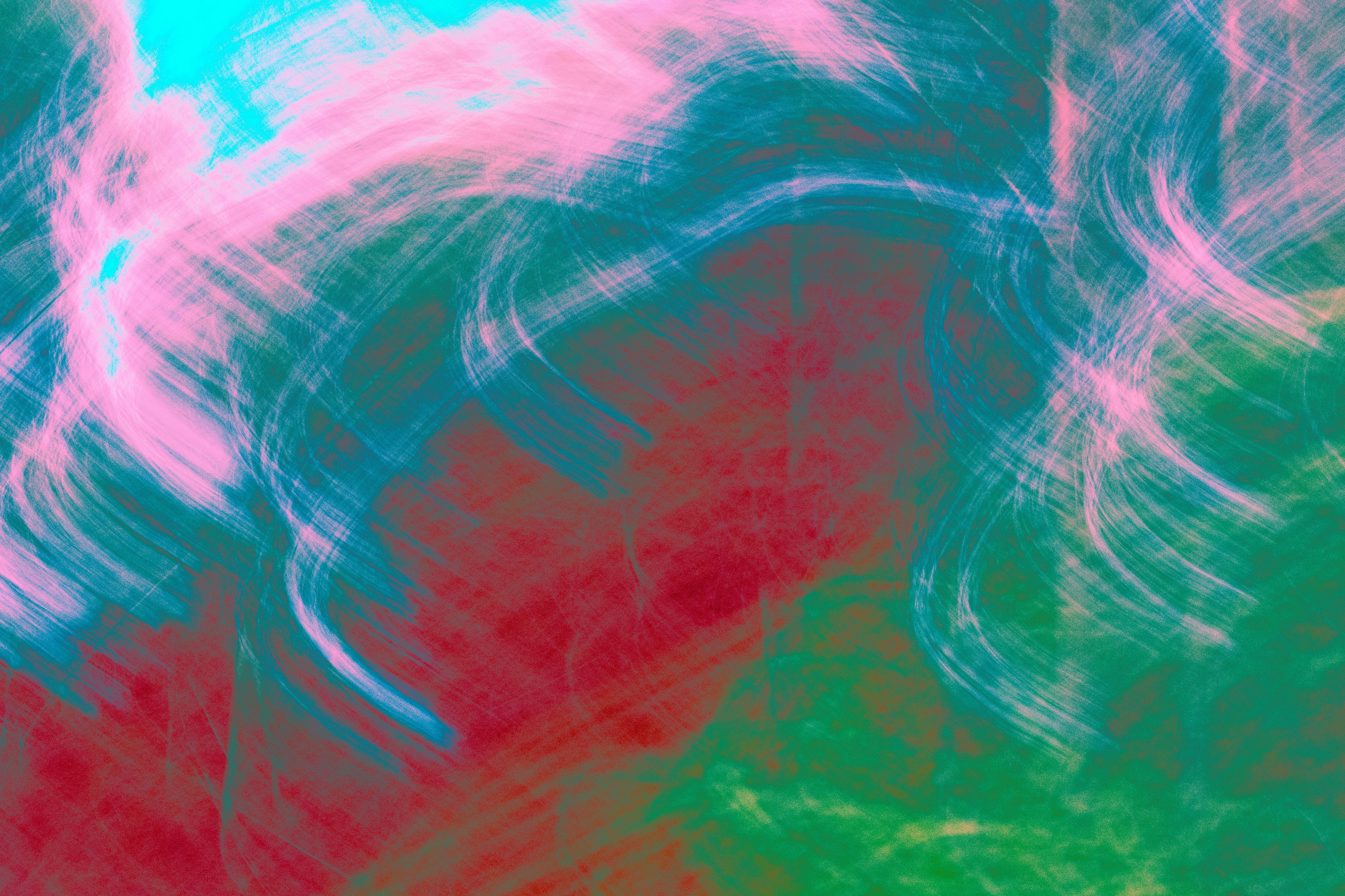 Vibrant abstract texture with swirling color bands forming a soft, central mass of red, pink, and green hues; no distinct subject, more like an artistic color mosaic. This is a digital render rather than a photo.