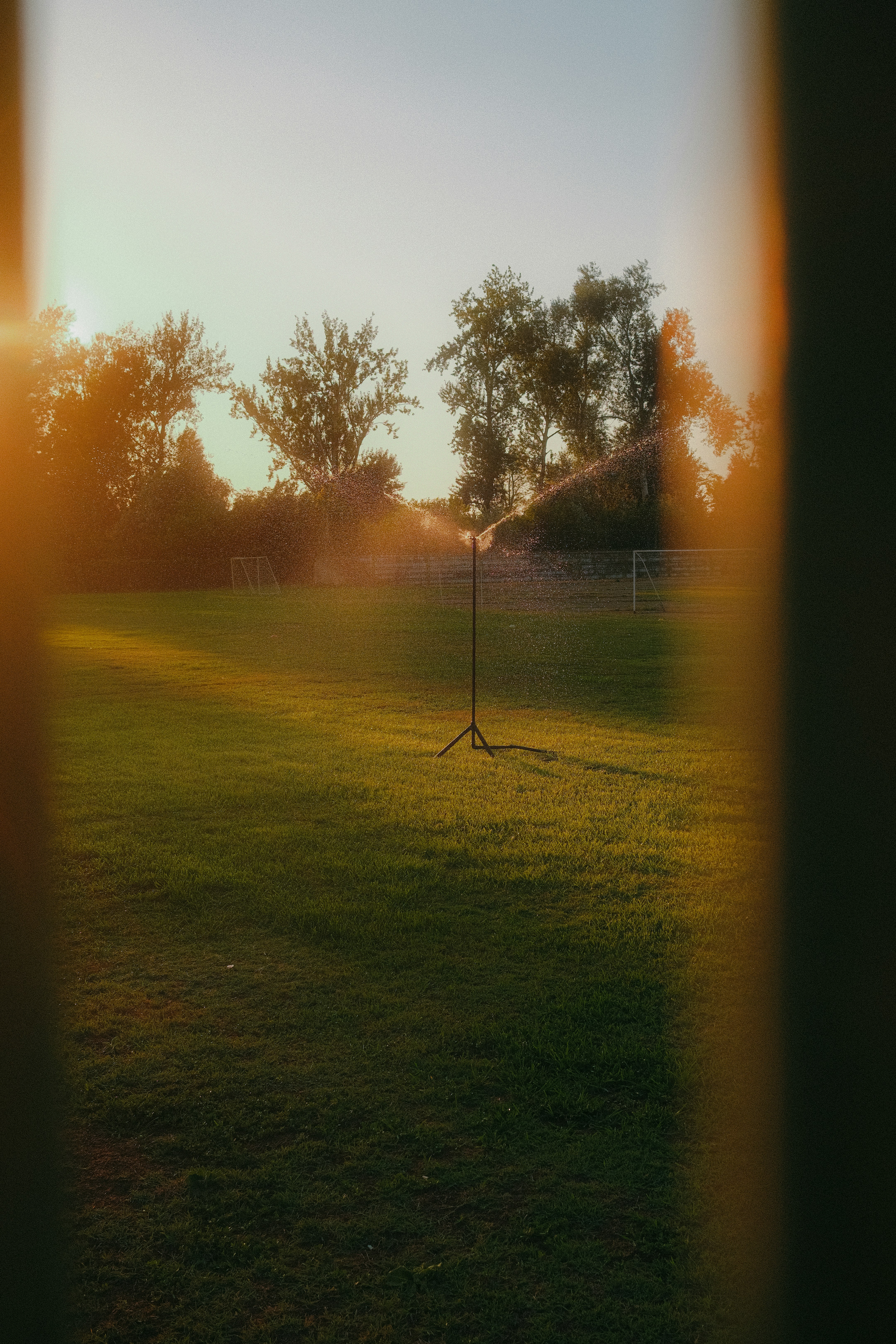 Streak of Light Over a Park: A Framed Moment Inside a Narrow View