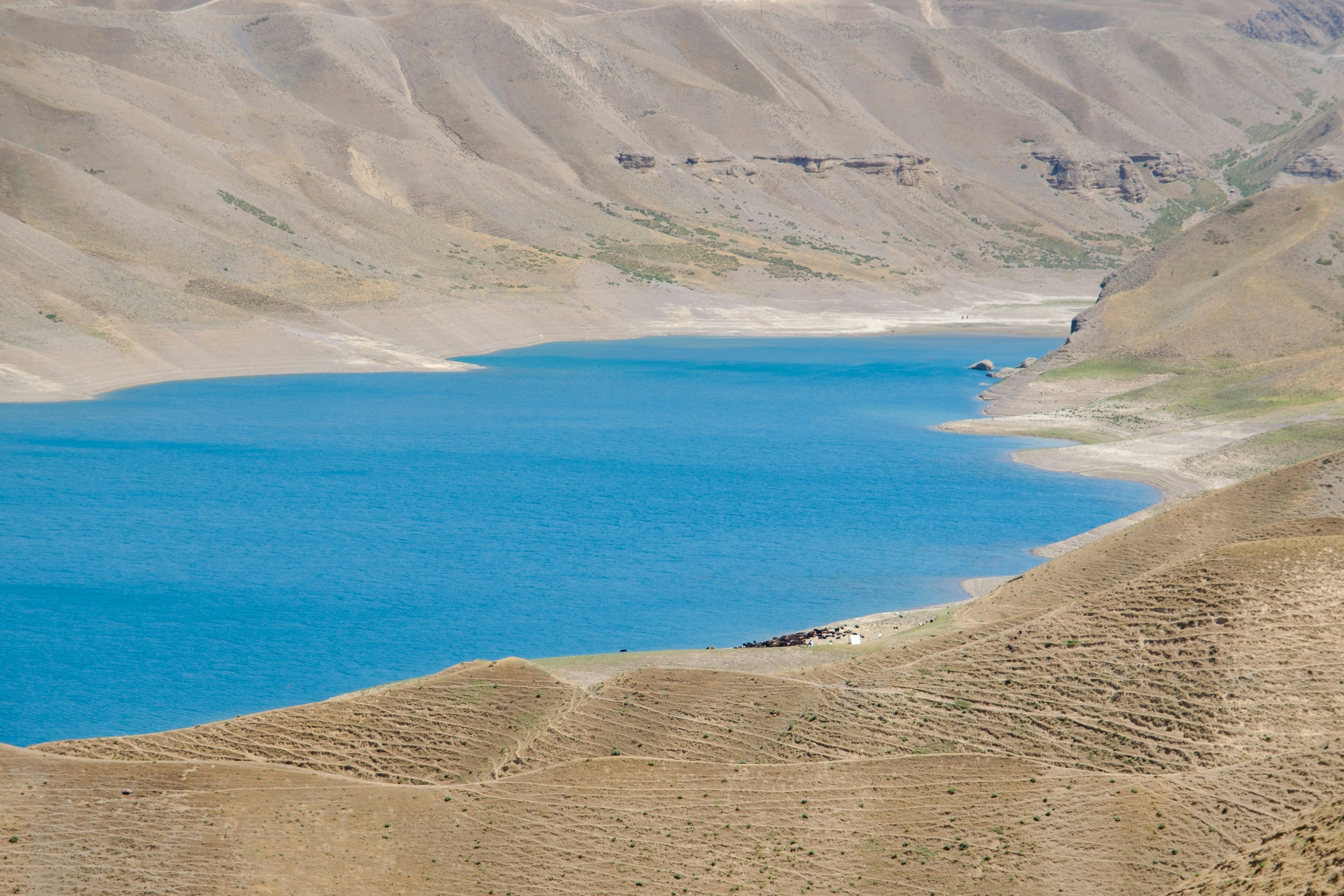Azure Lake Between Desert Ridges