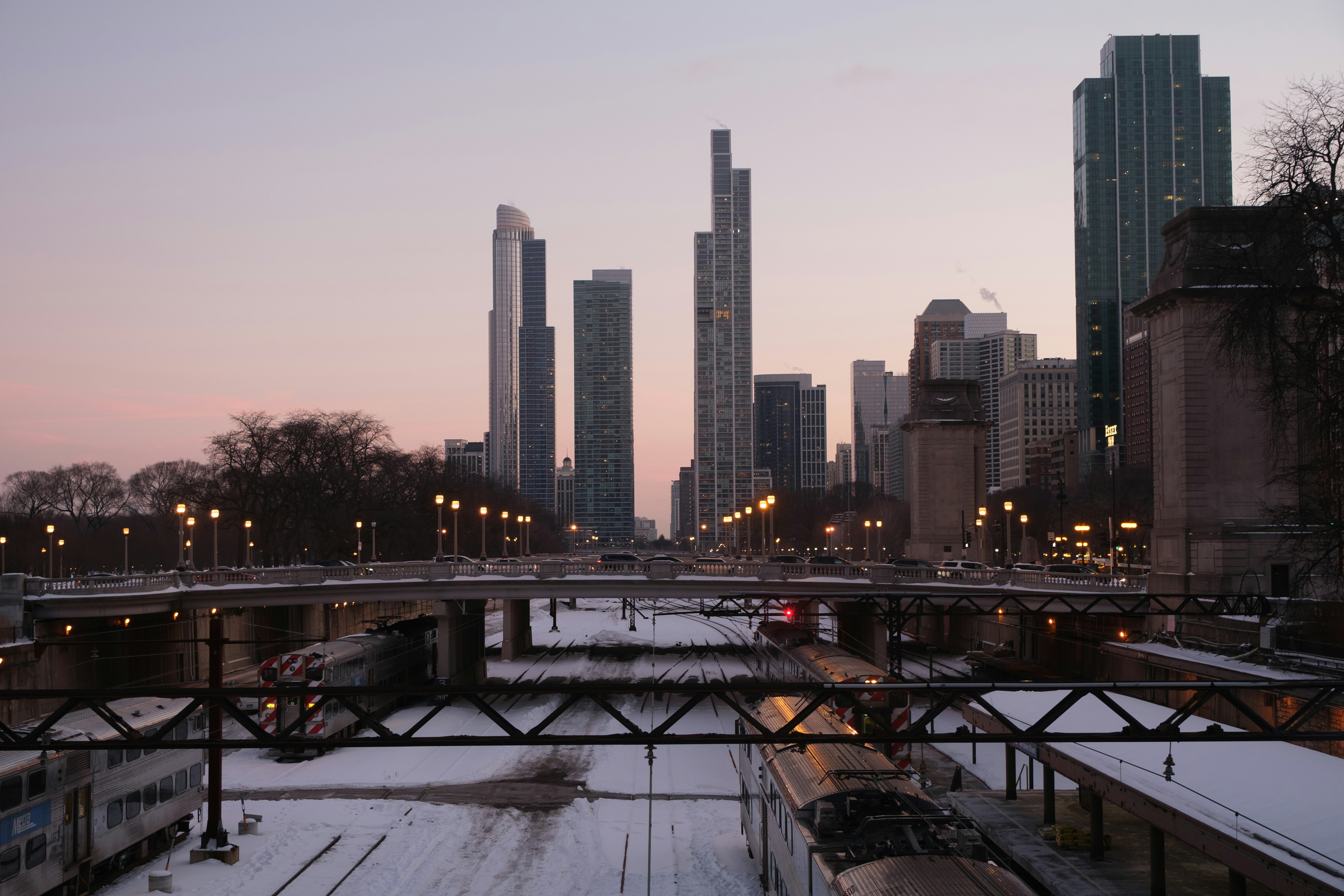 Dawn Over the Snow-Quiet Riverfront Skyline