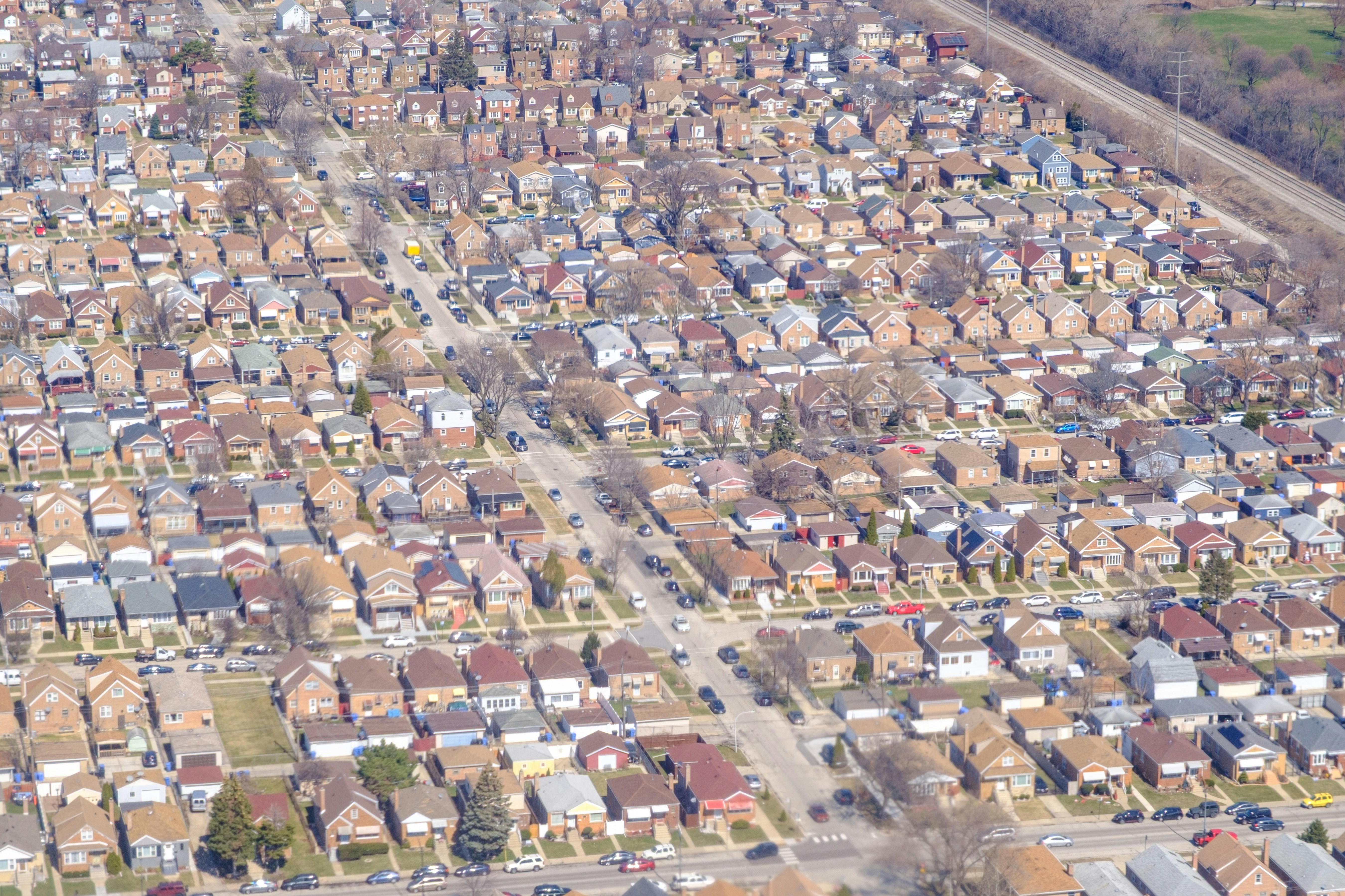 Grid of Quiet Suburban Streets from Above