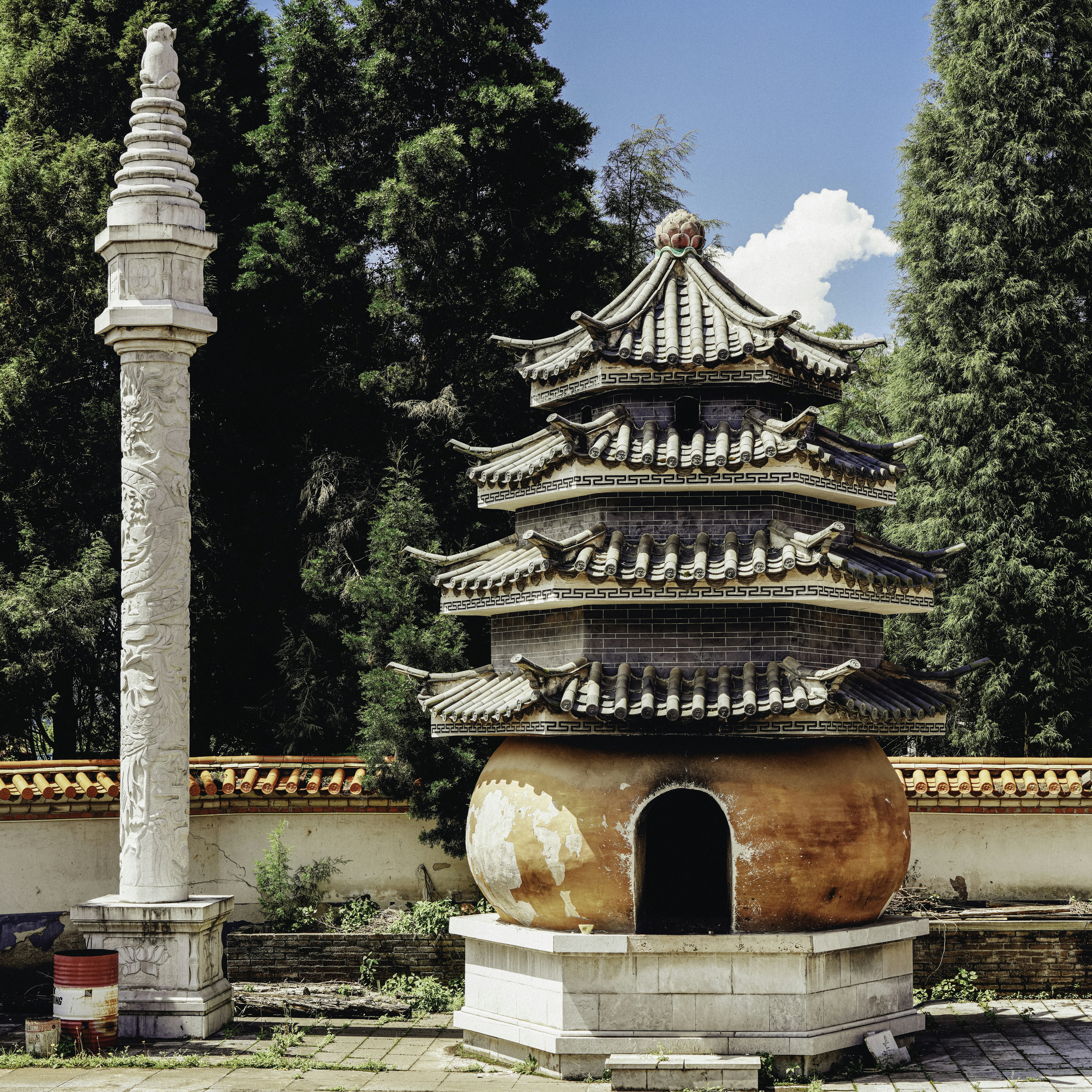 Stone Pagoda in Shaded Courtyard