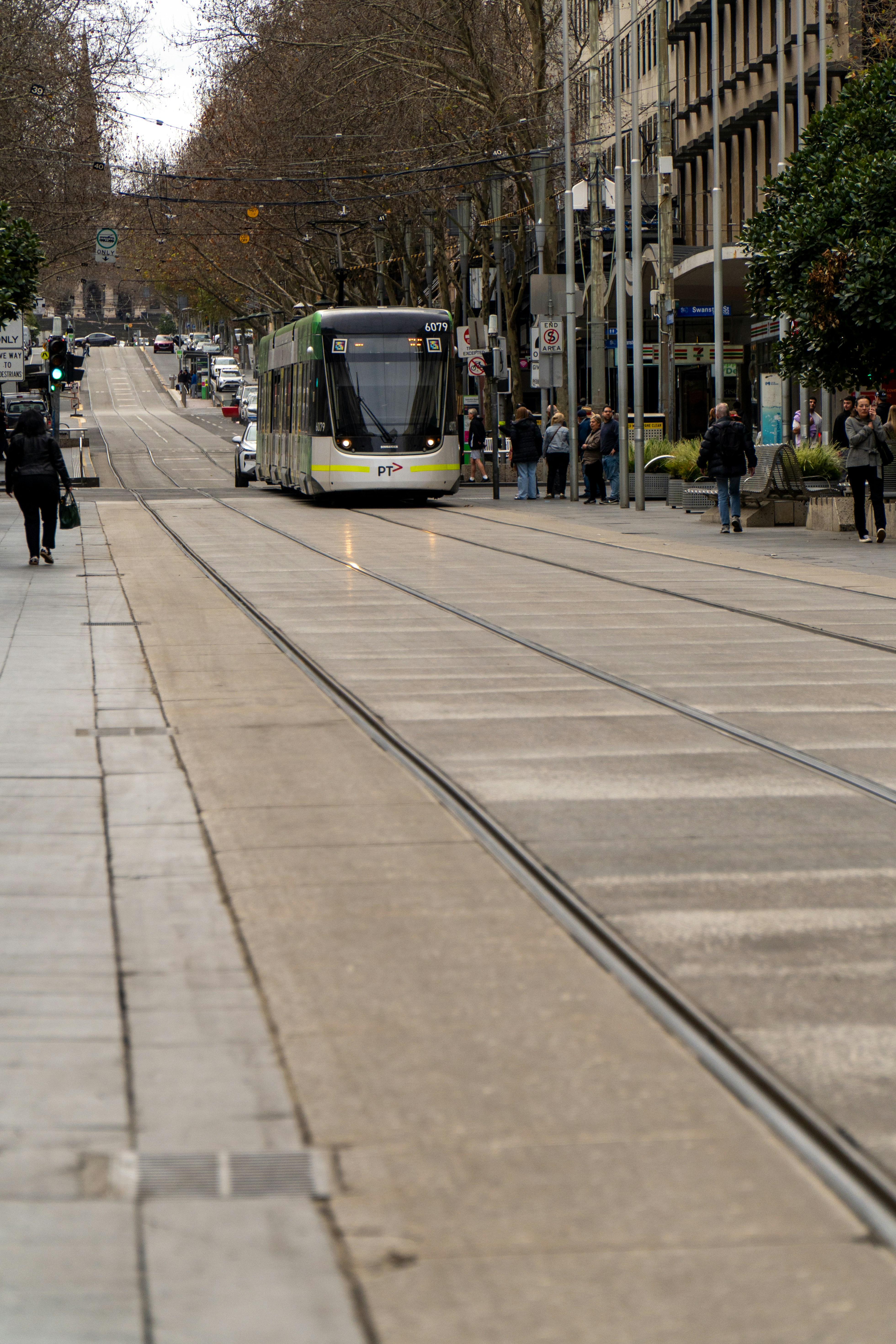 Tram Glide Through a City Street