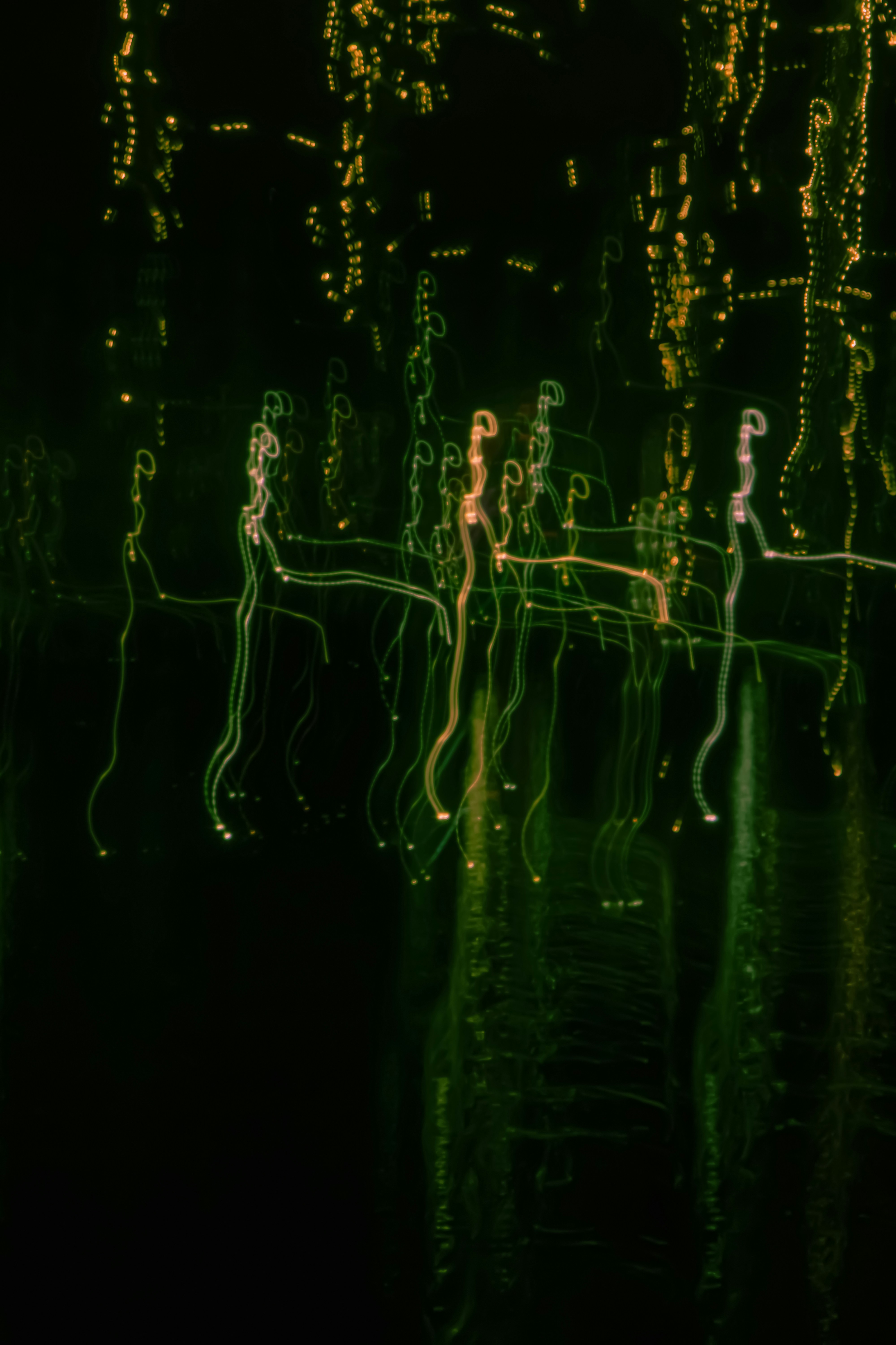 Neon Reflections: Dancing Lights Over a Silent Surface