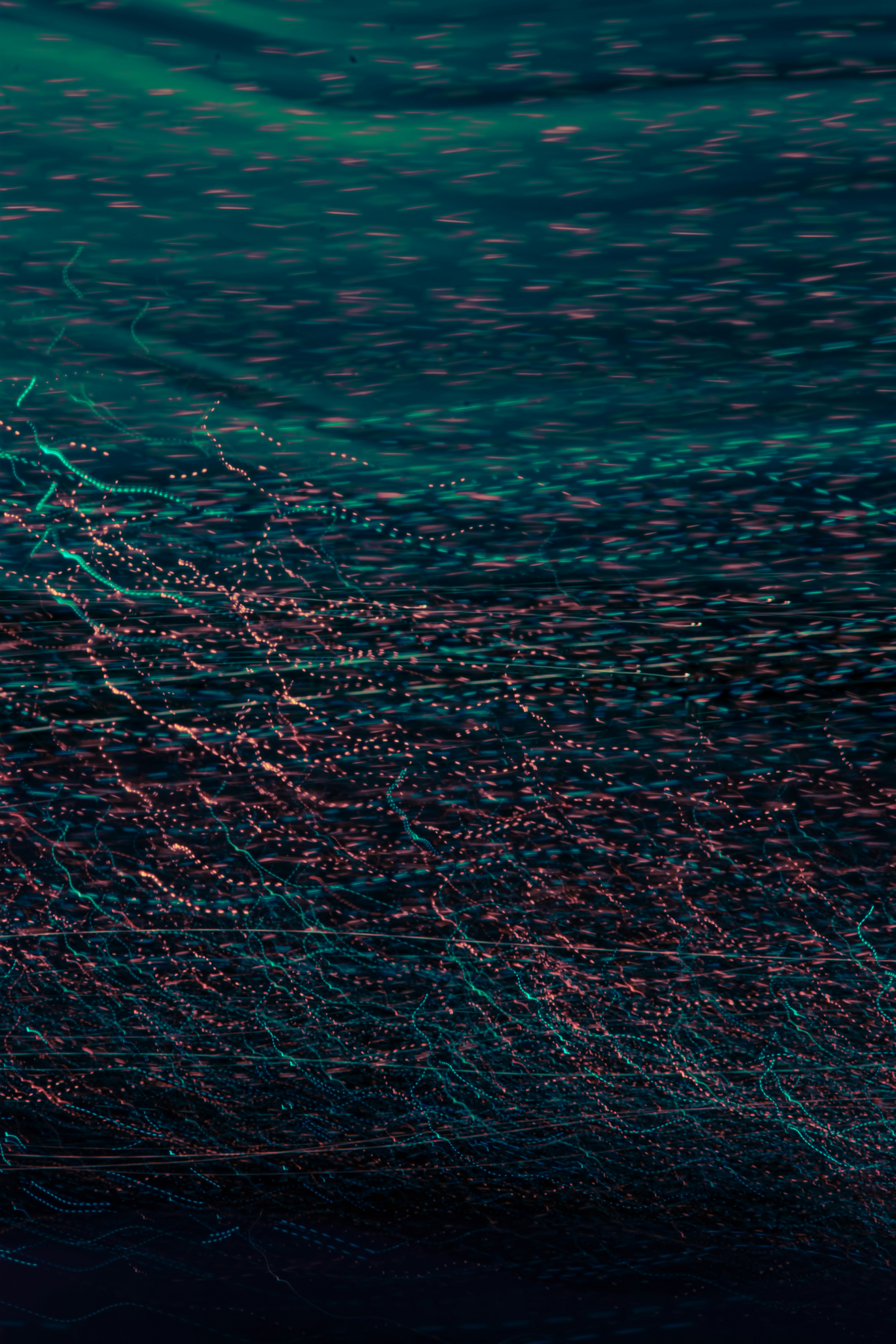 Luminous Web: Neon Traces Above a Dark Ocean