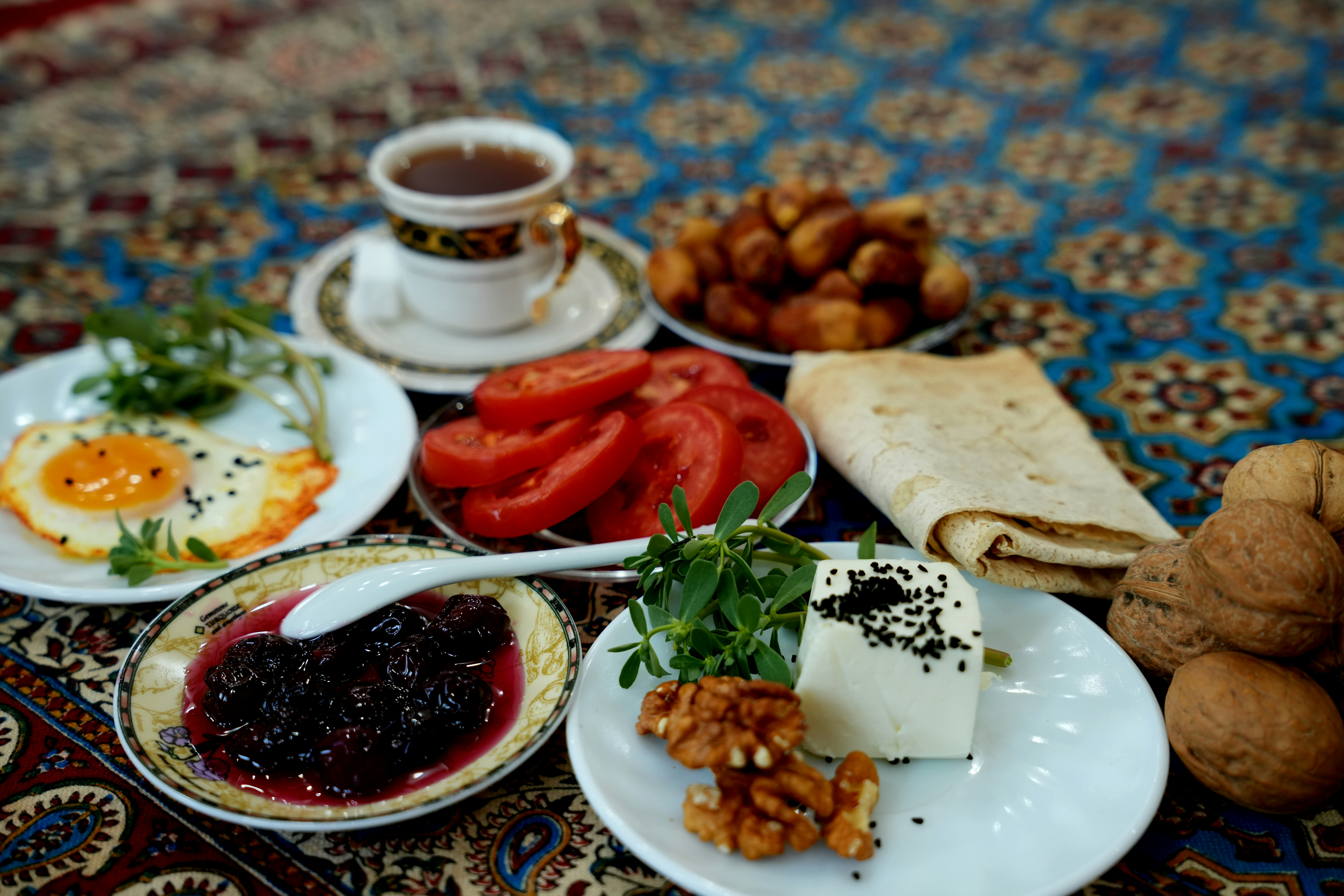 Morning Mosaic: A Rustic Platter on a Persian Rug
