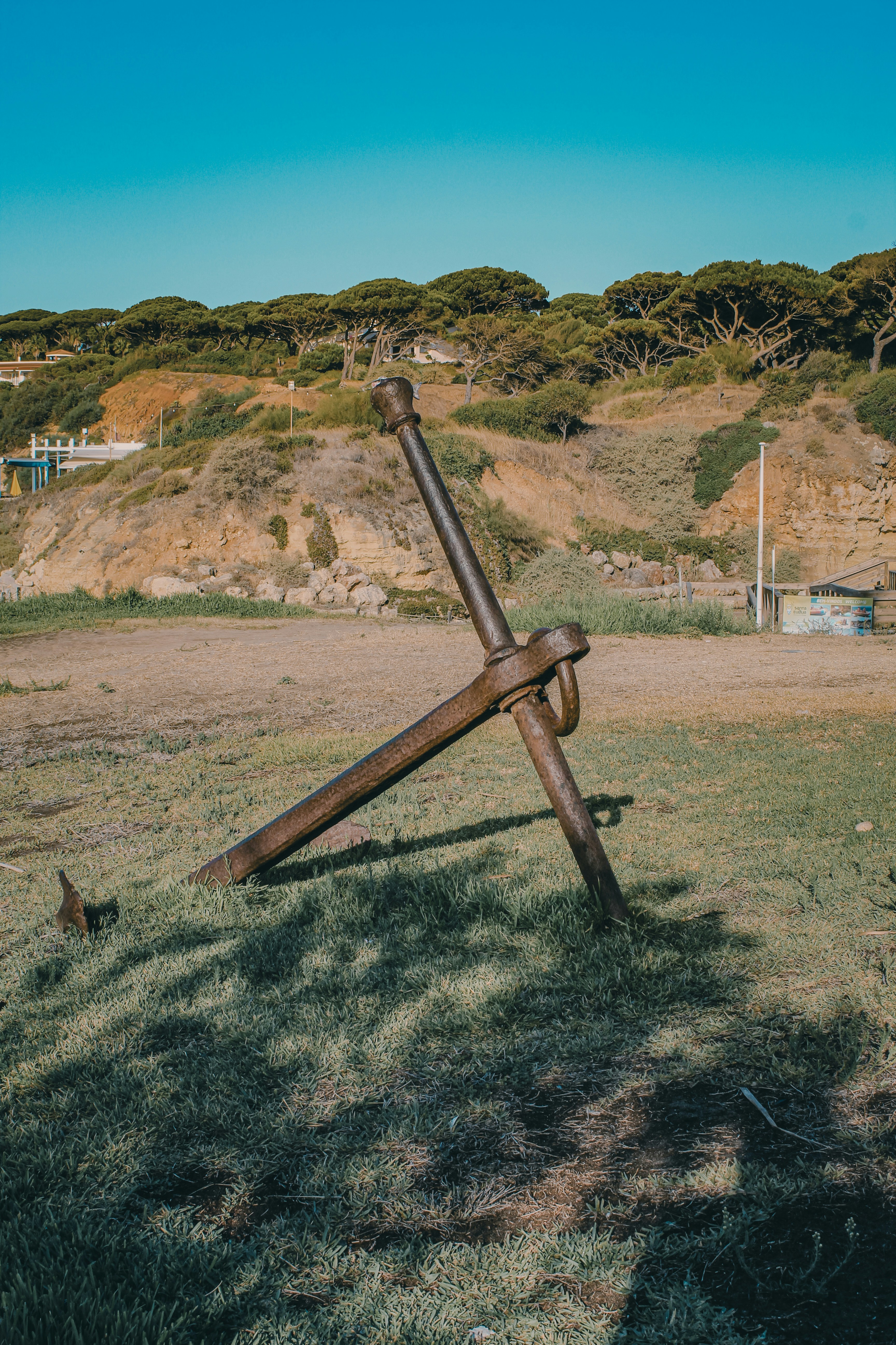 Anchored by Rust: An Old Marine Anchor in a Sunlit Coastal Park