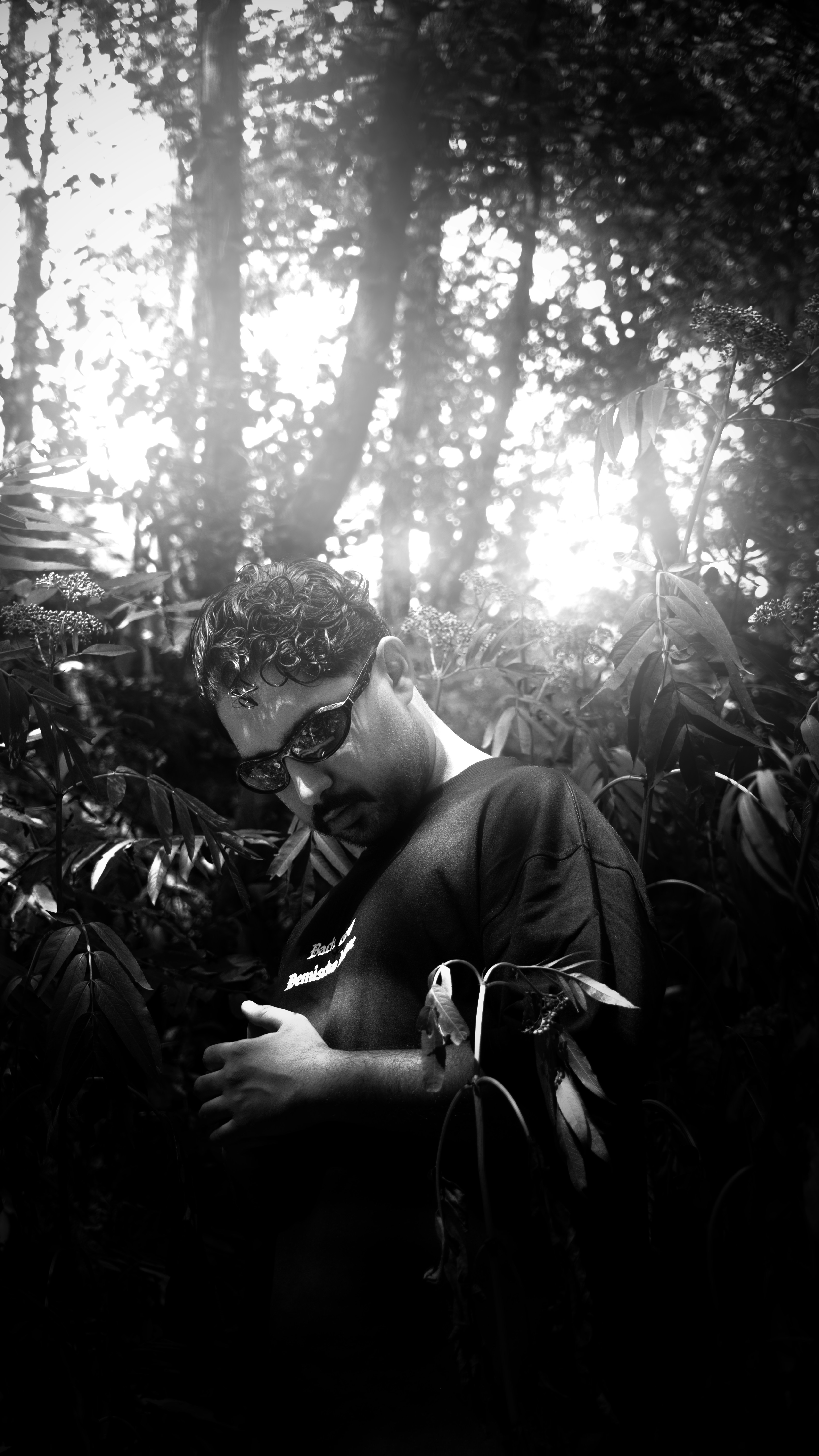 Silhouette in the Shade: A Quiet Moment Among Foliage