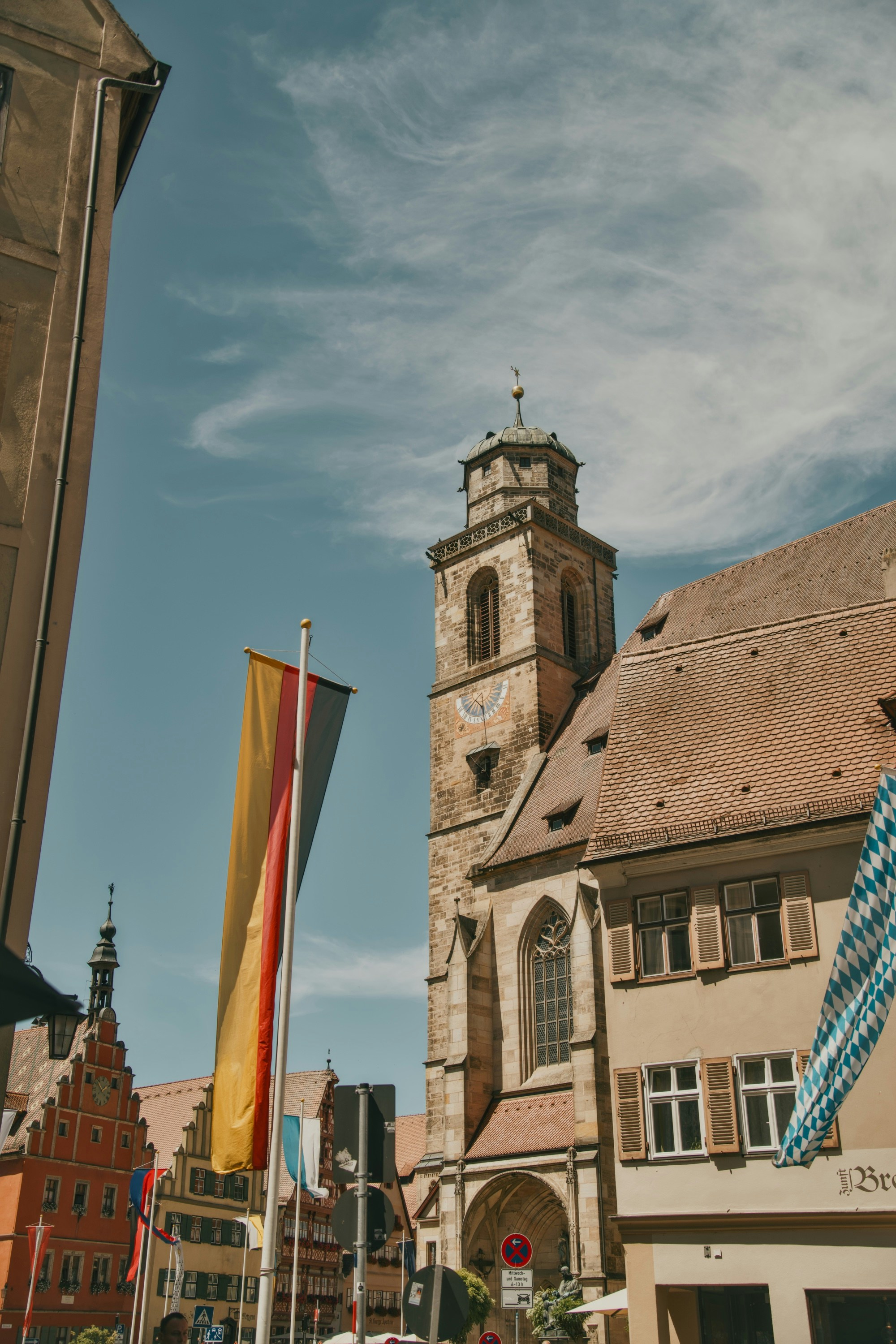 Clock Tower in a Bavarian Street Festival