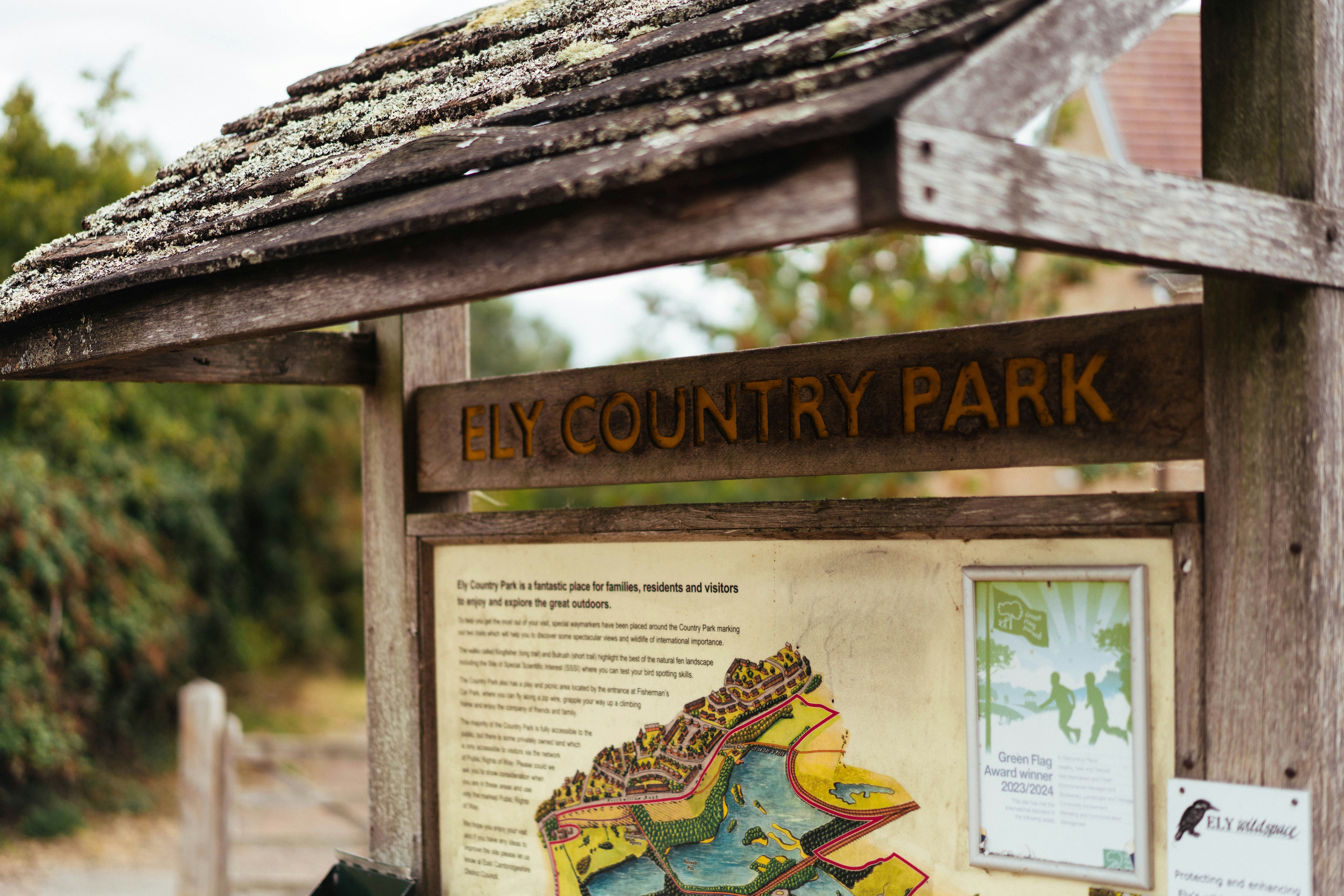 Wooden Signboard at the Entrance of Ely Country Park