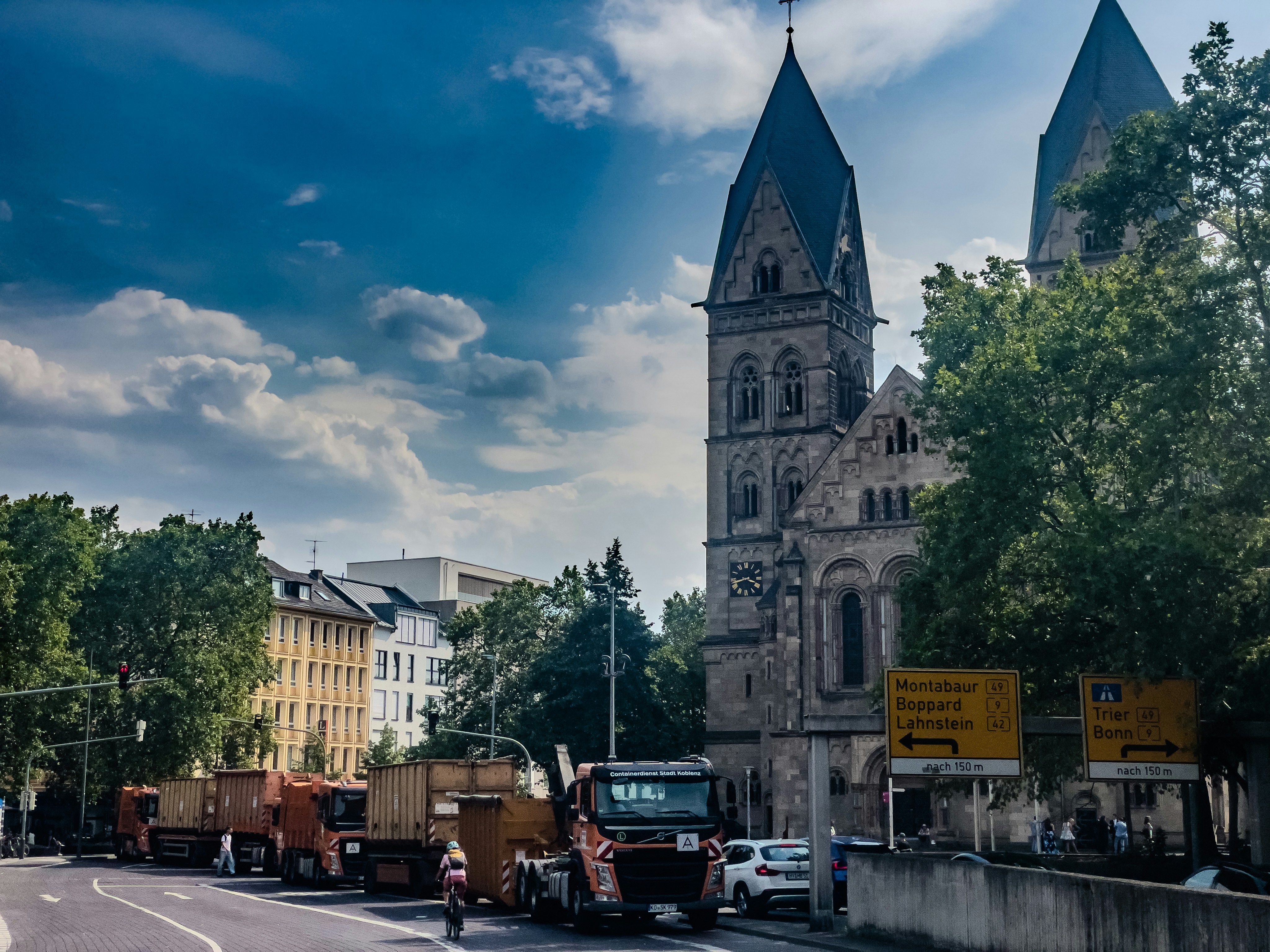 Cathedral Towers Framing a Busy European Street