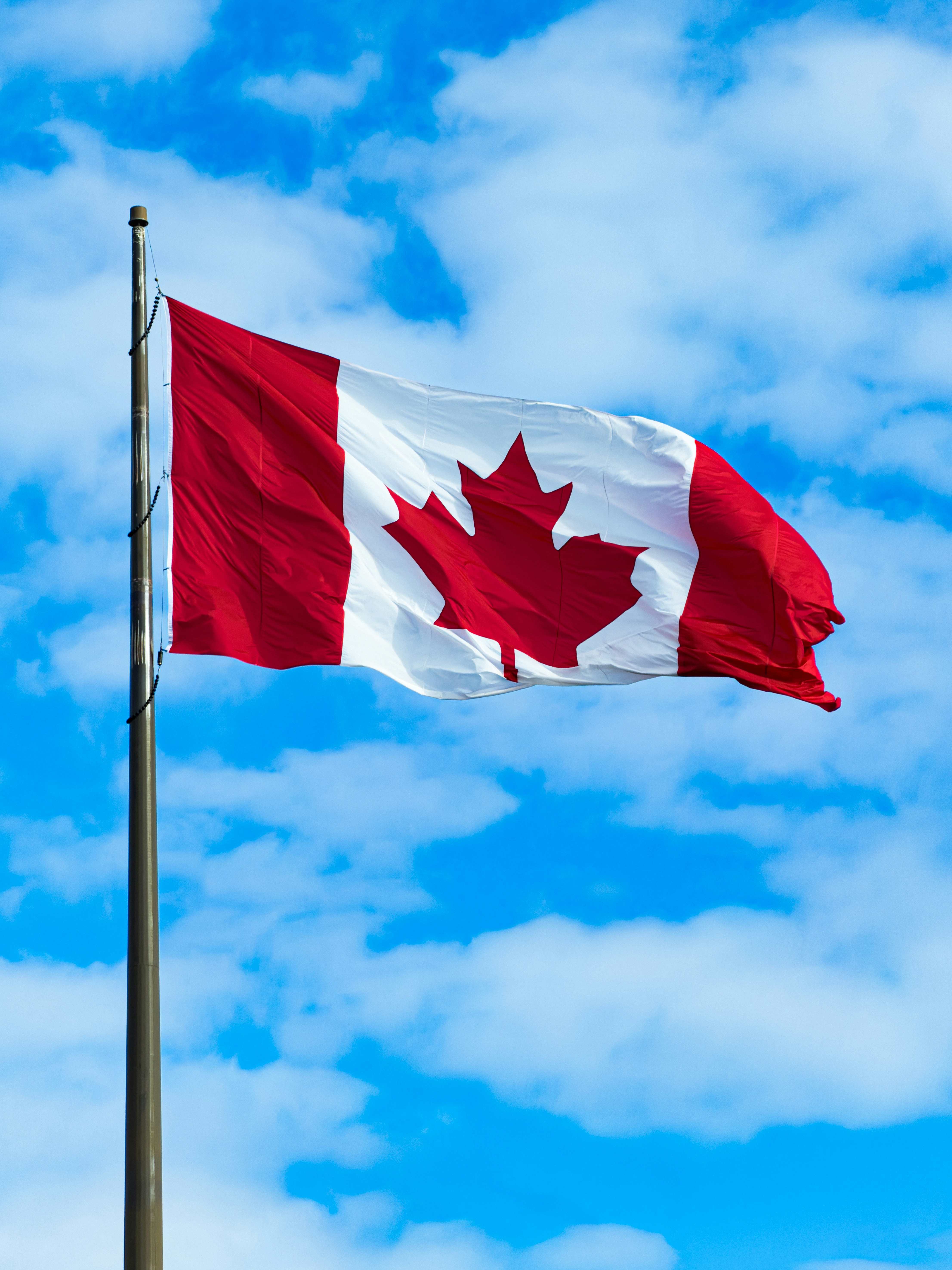 Flag of Canada Reaching Toward a Bright Sky
