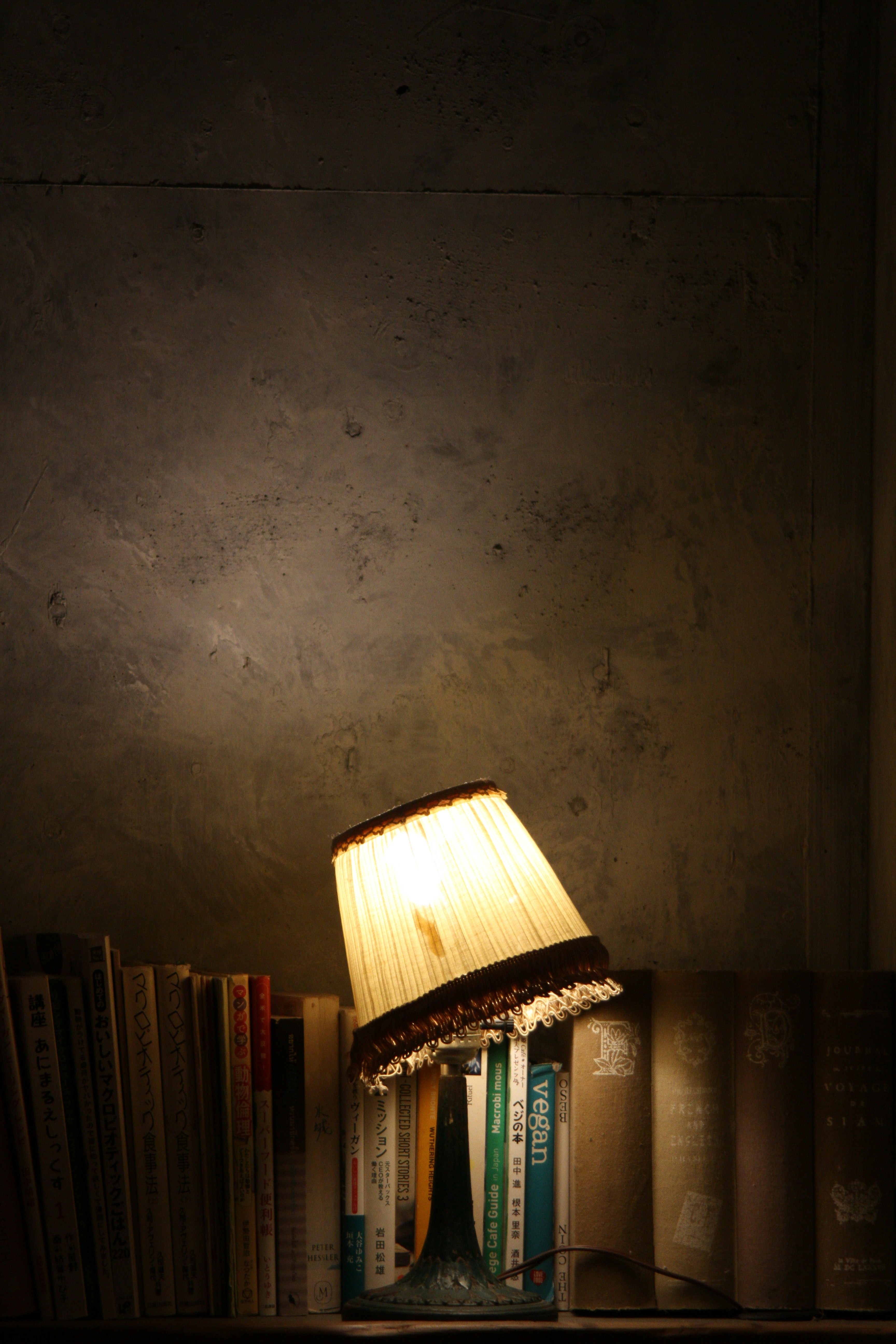 Whispering Glow: A Cozy Lamp Among Stacked Volumes