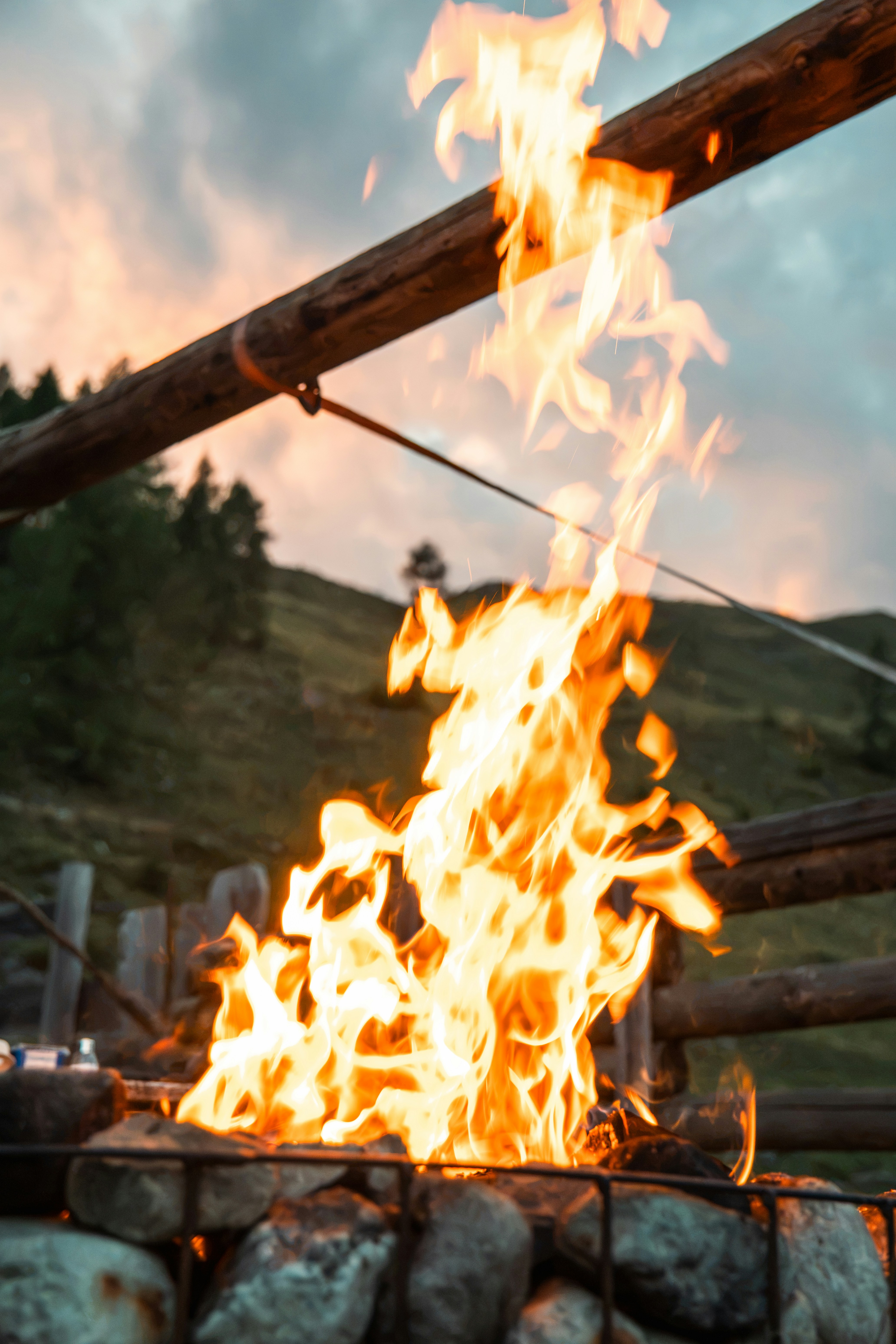 Coals and Wood Sparks: Fire Pit Under Open Sky