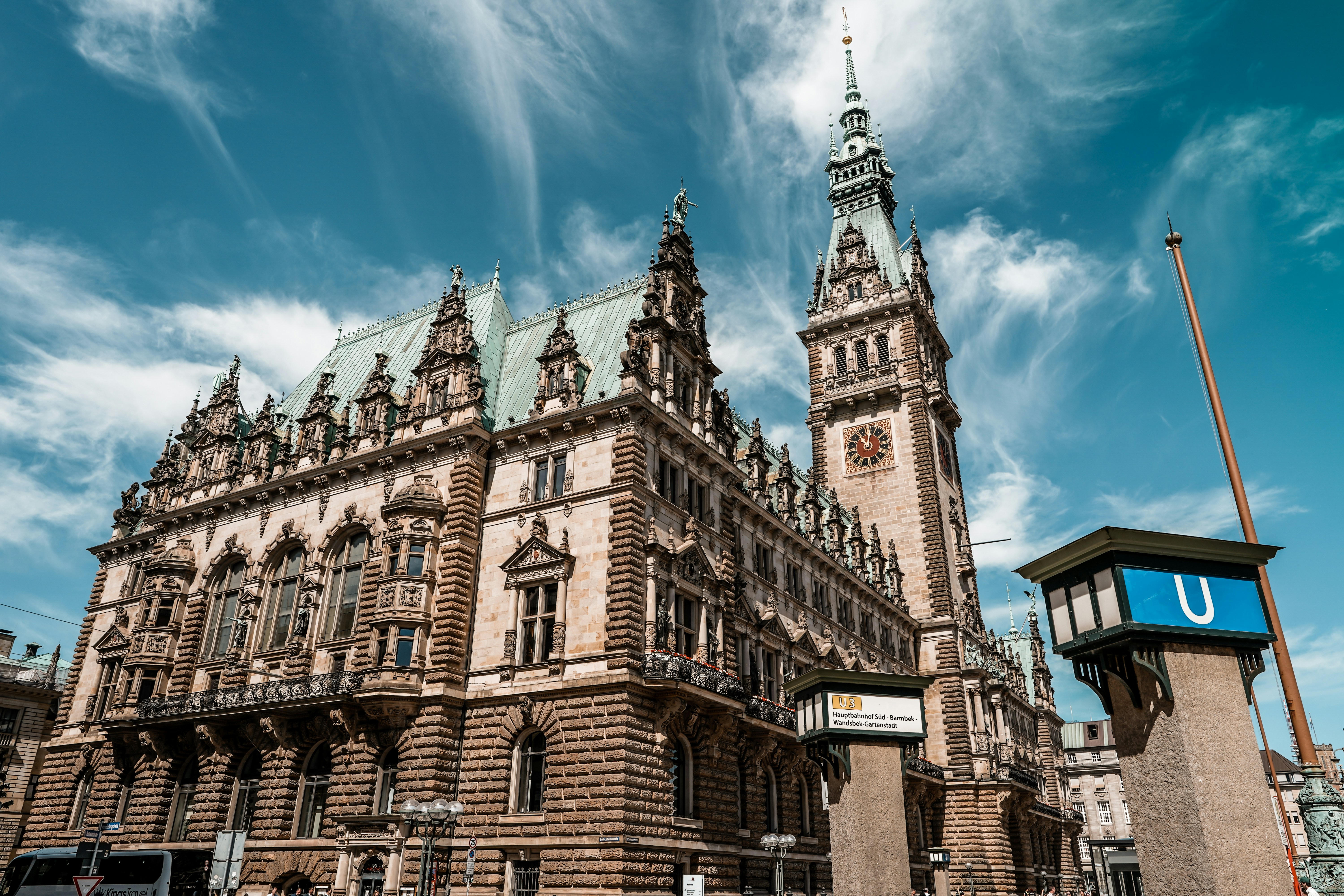 Gothic Revival Facade Belltower in a European Square