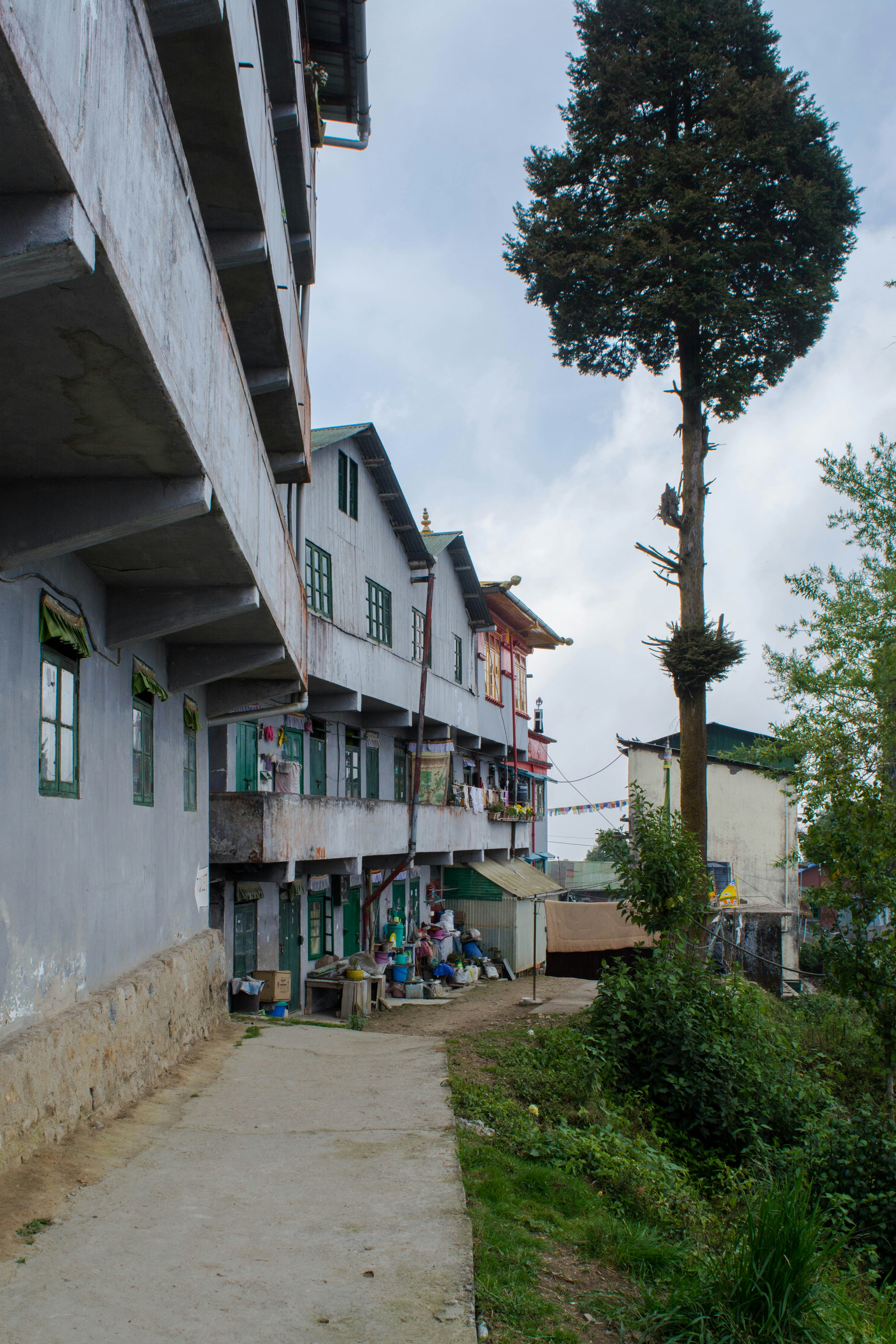 Lined Village Facade: A Walk Along the Concrete Corridor