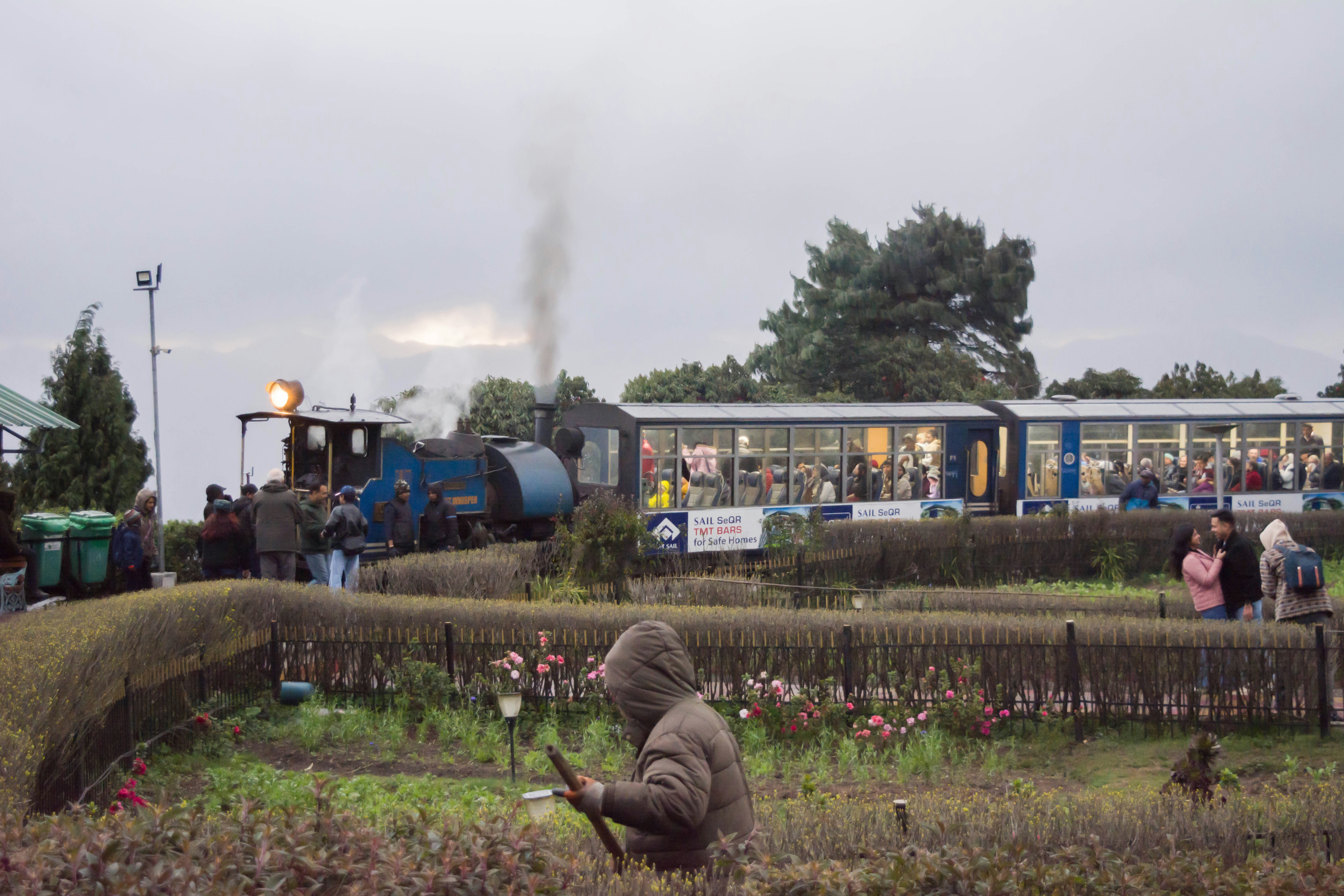 Steam Train on a Quiet Garden Path
