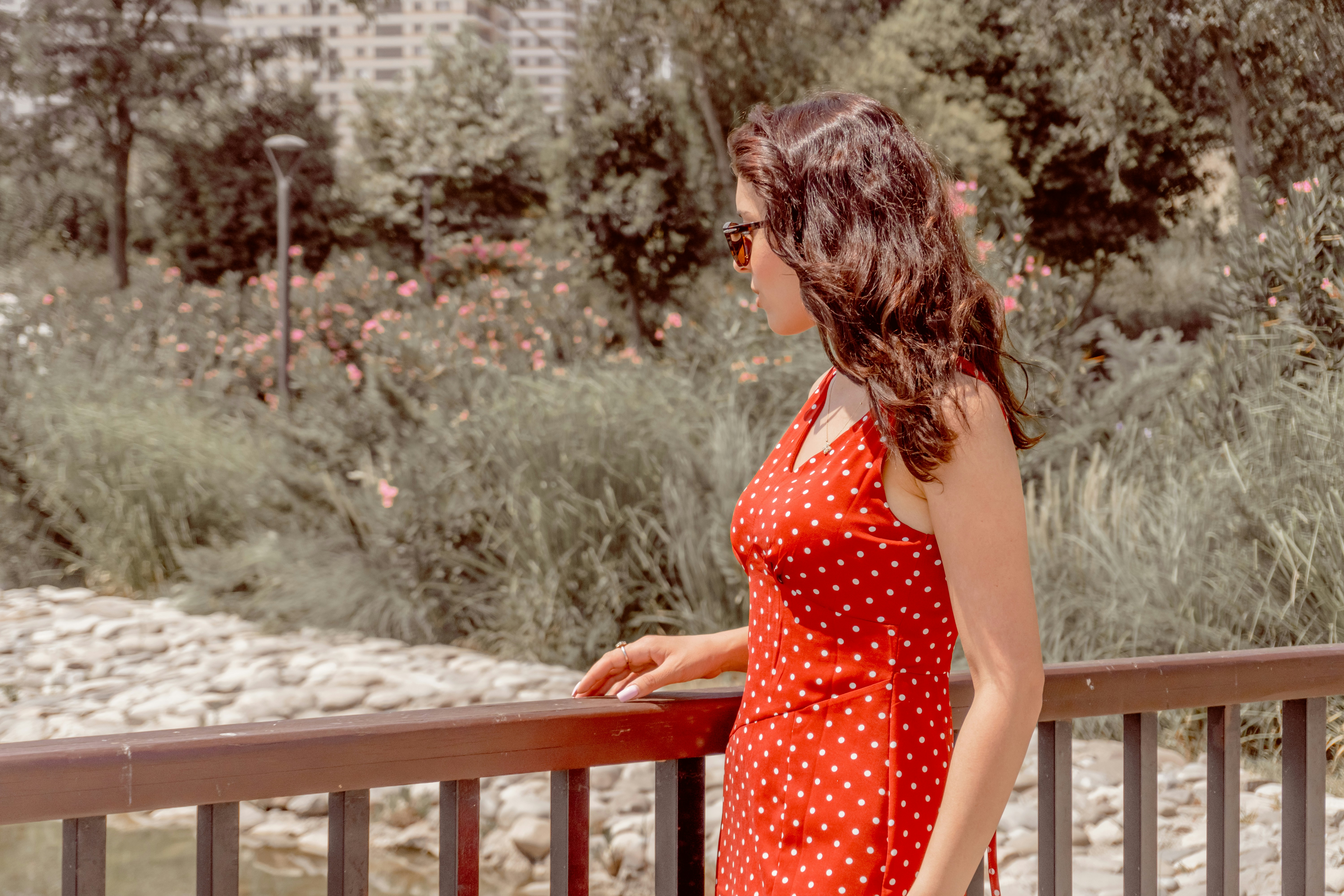 Red-Polka-Dot Summer Moment on the Riverside Walk