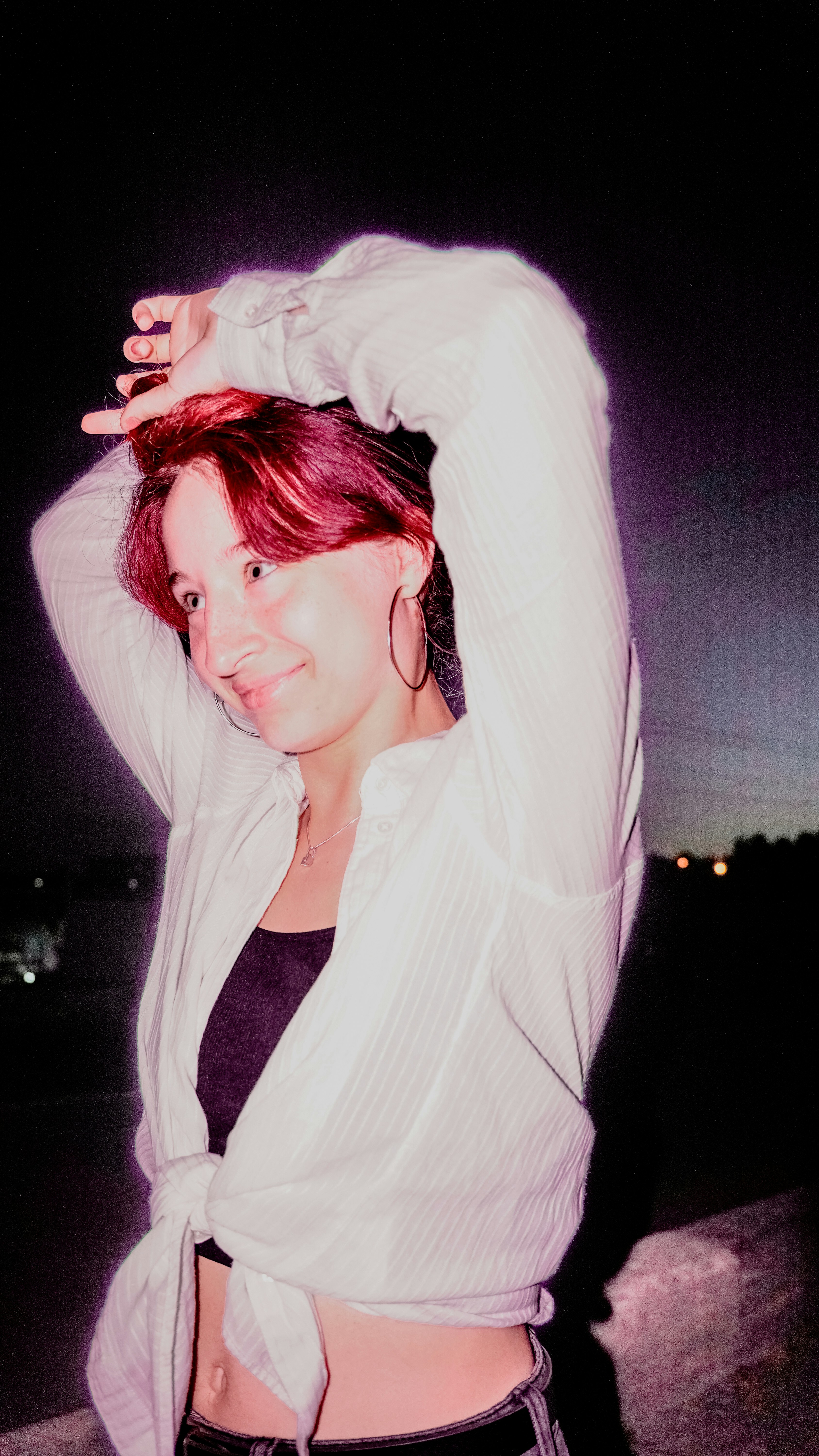 Moonlit Night Hoop: A Youthful Portrait with Neon Night Glow