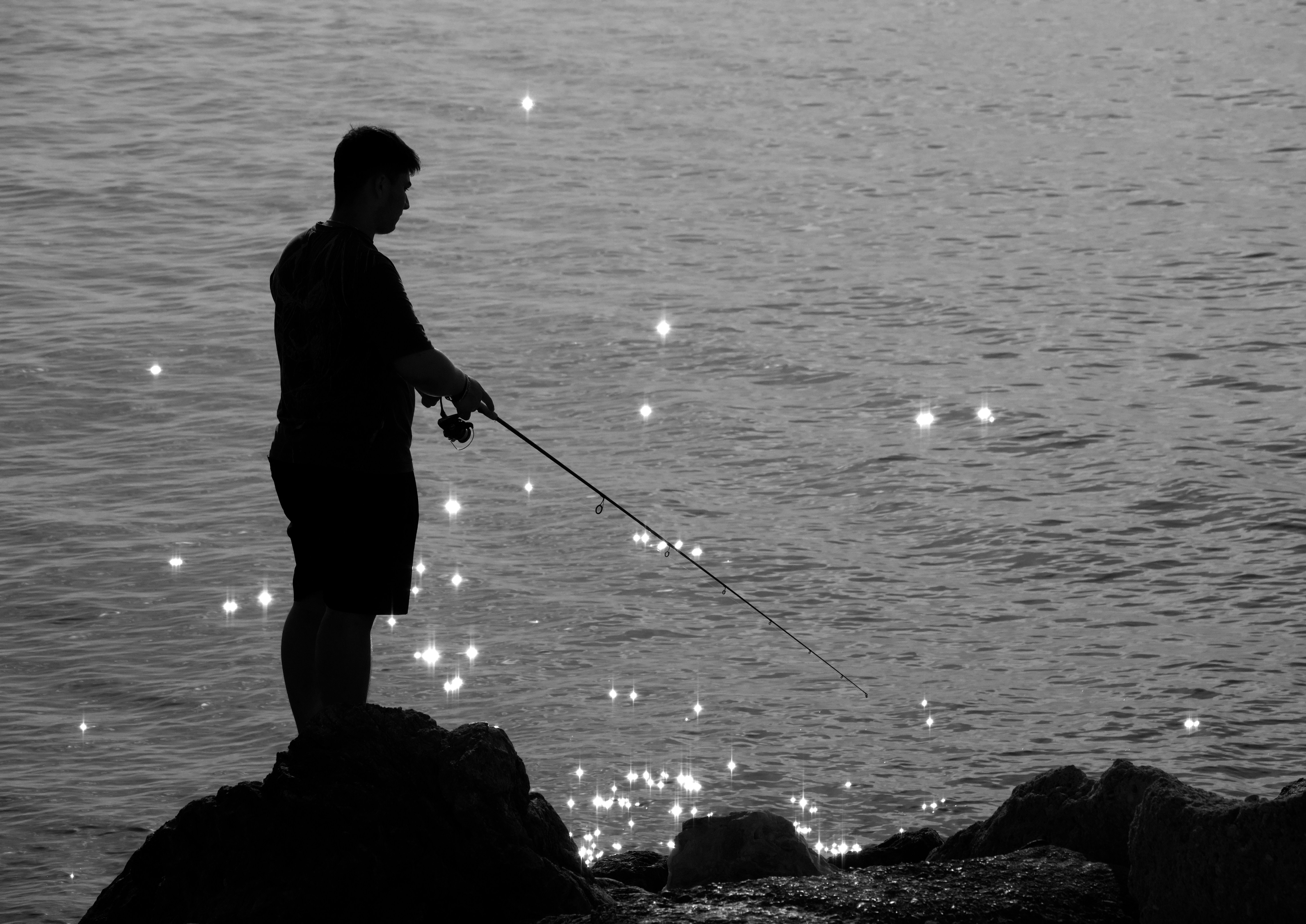 Silhouette by the Edge: A Fisherman’s Still Moment