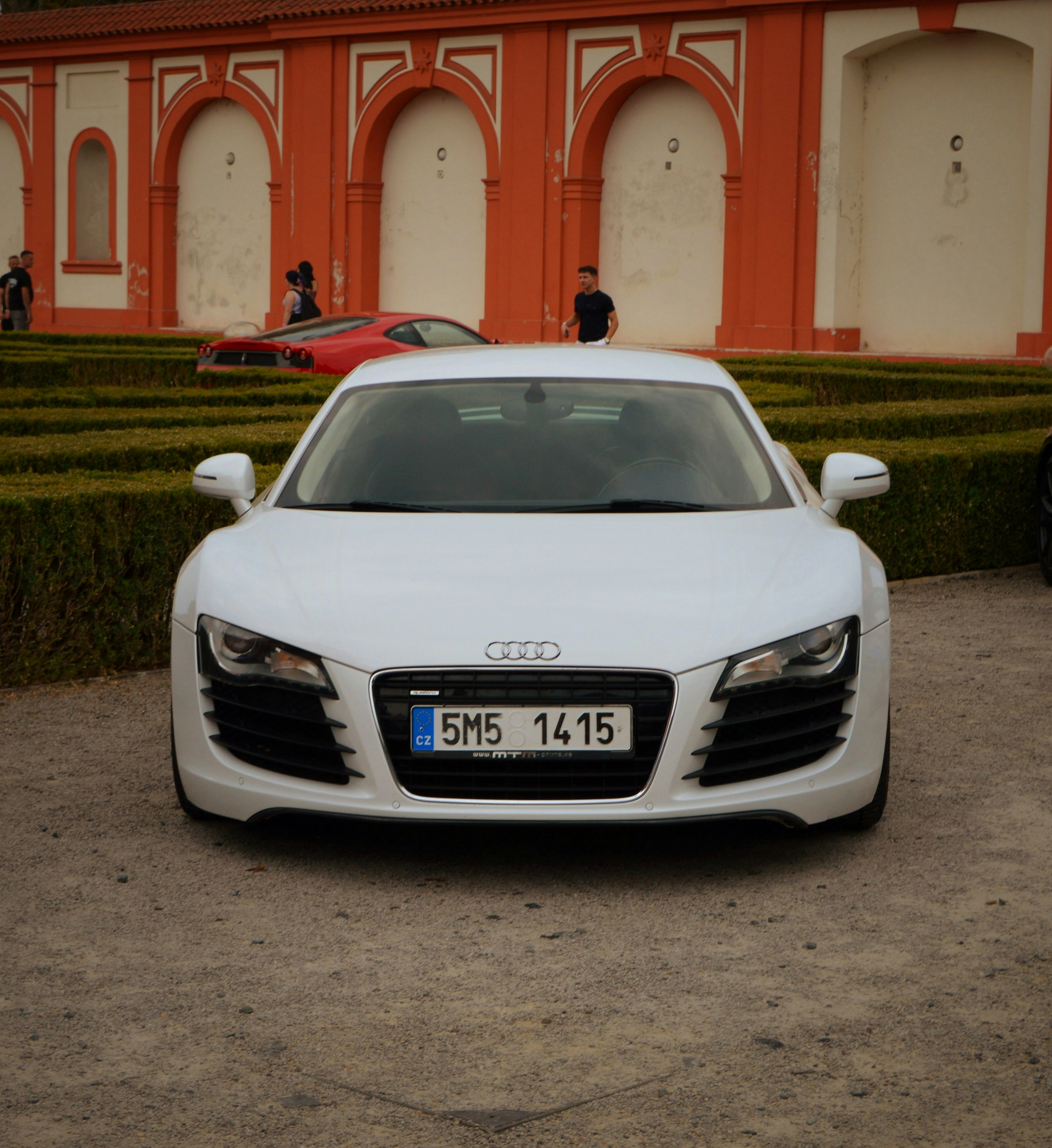 White Audi Stargazer: Front View at a Historic Courtyard