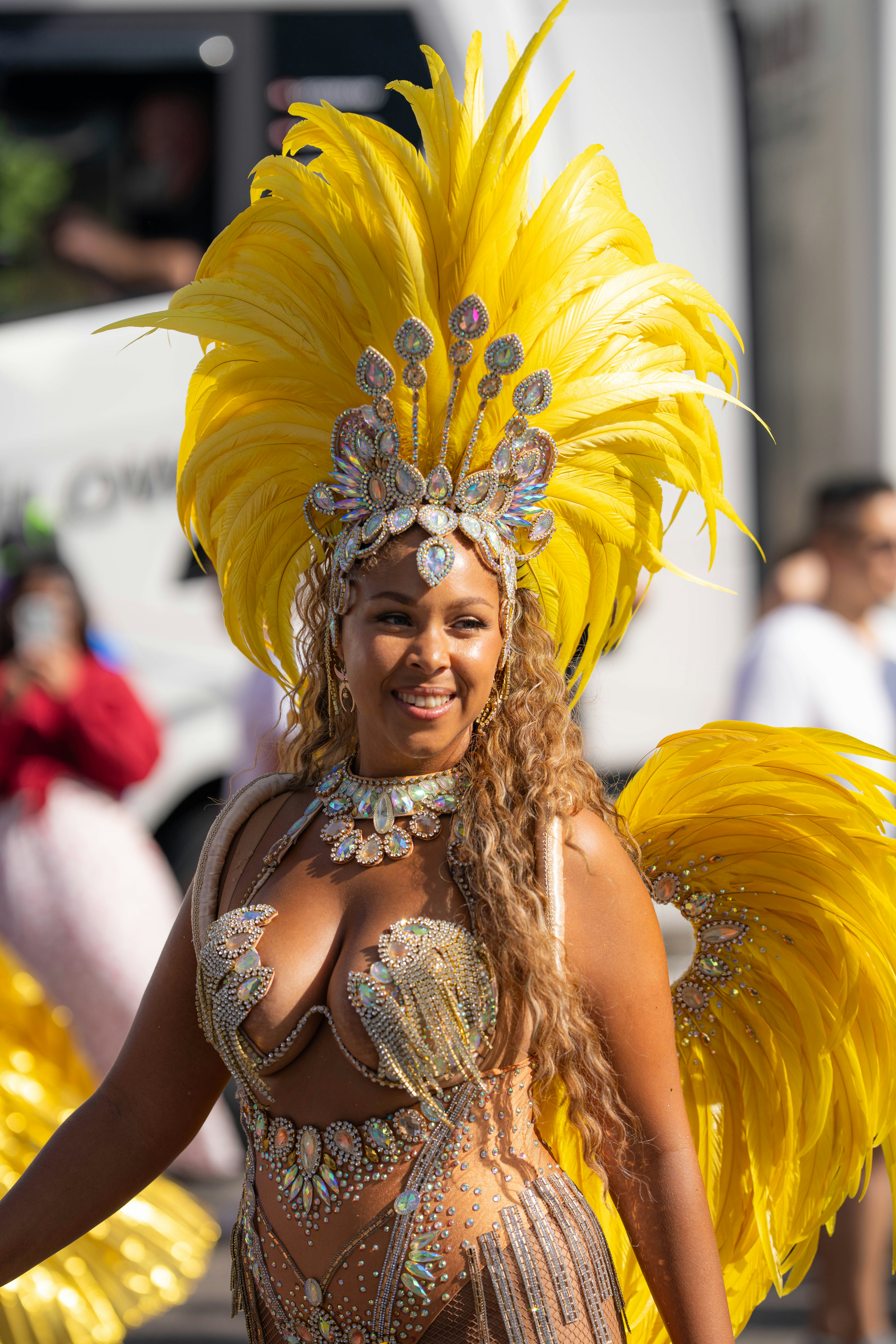 Carnival Crown: A Golden Headdress Amid a Dazzling Samba Silhouette