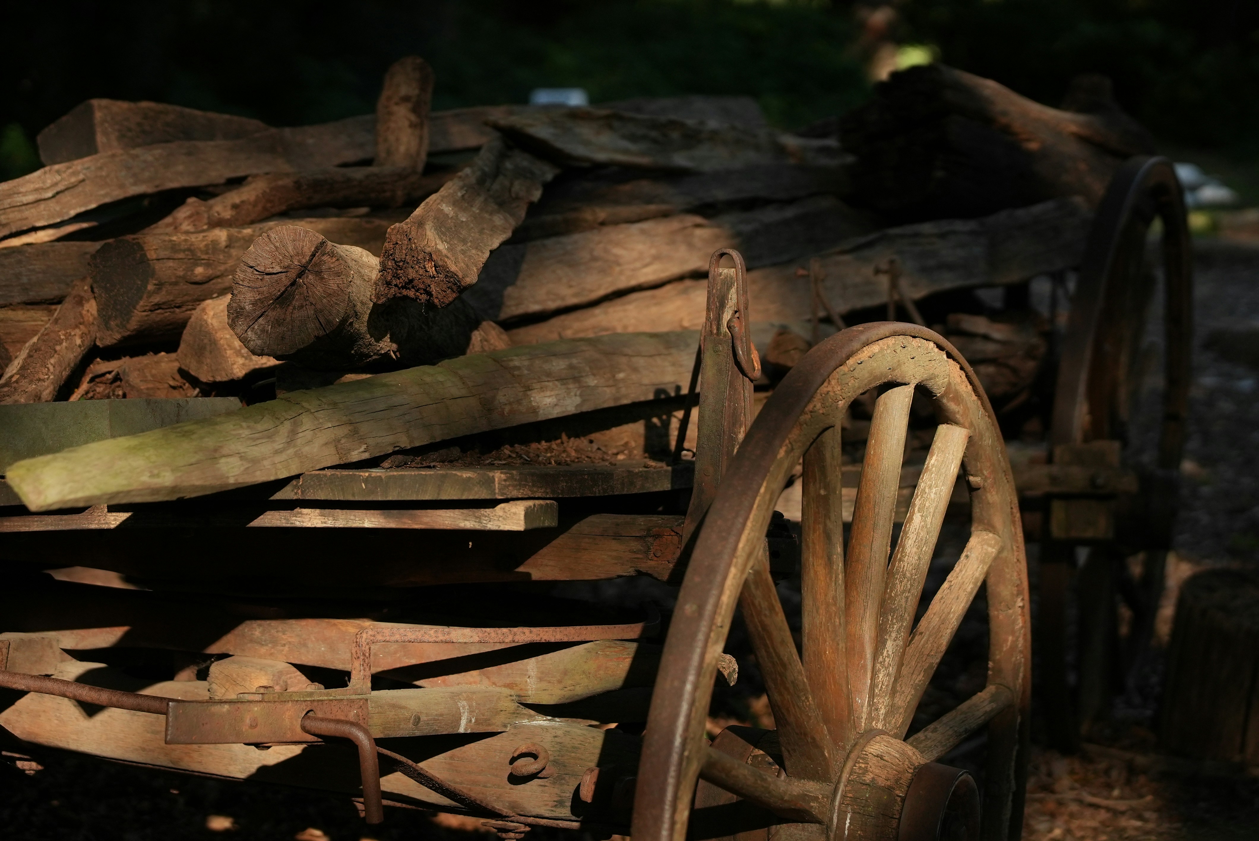 Errant Wagon Wheel and Weathered Lumber
