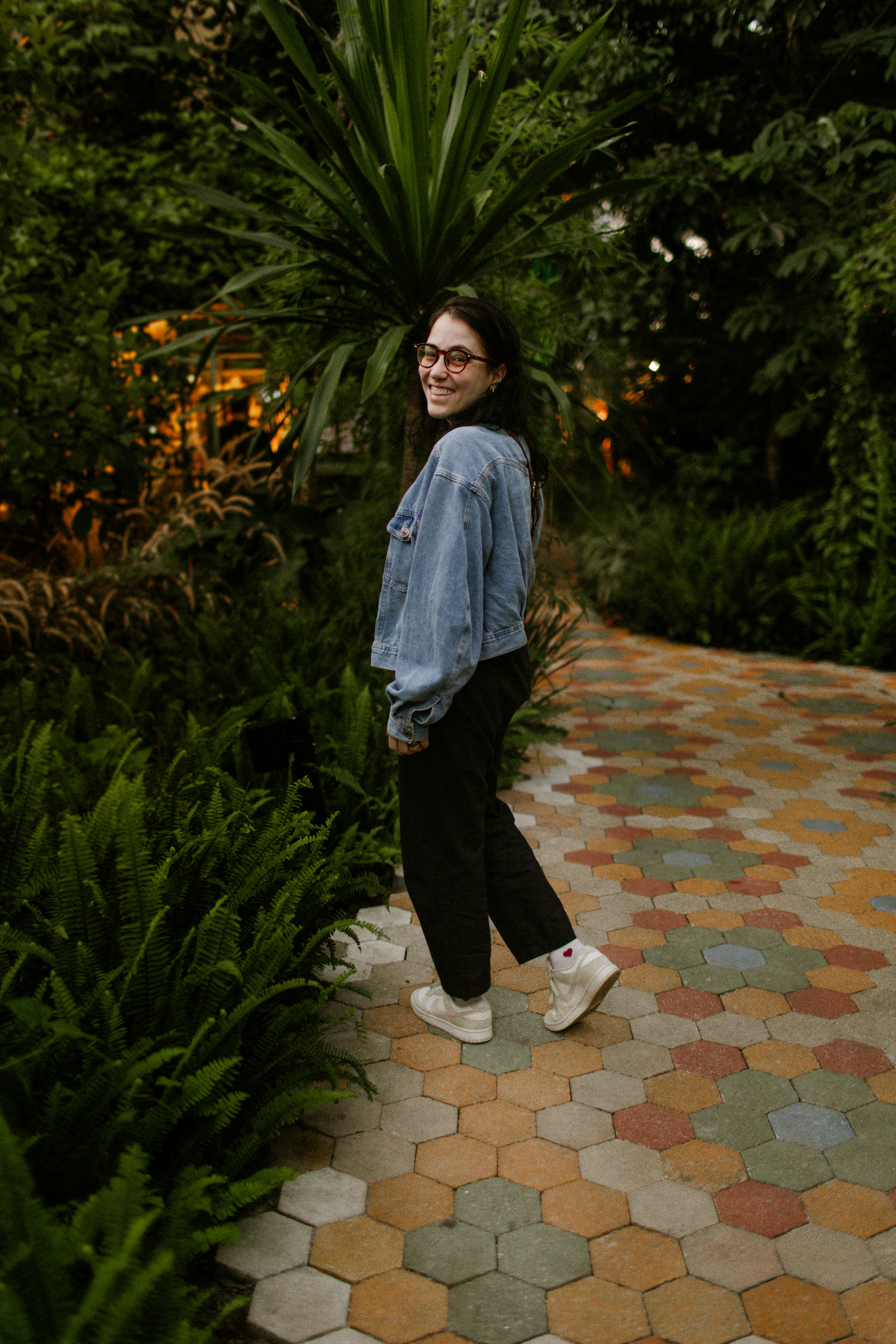 Leathered Confidence: A Wayfarer in a Citrus Mosaic Path