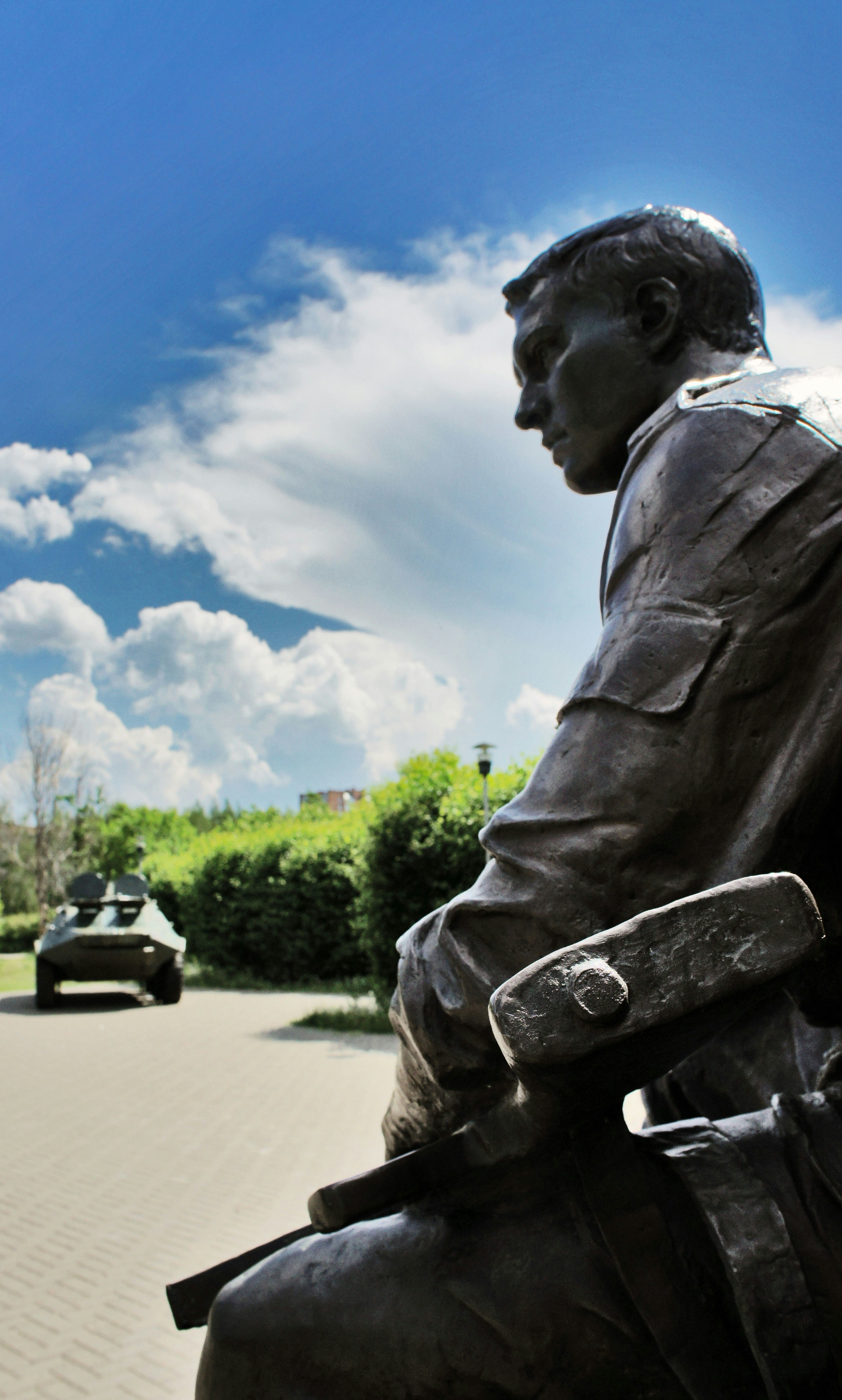 Statue in Focus: A Quiet Gaze Amid Open Sky