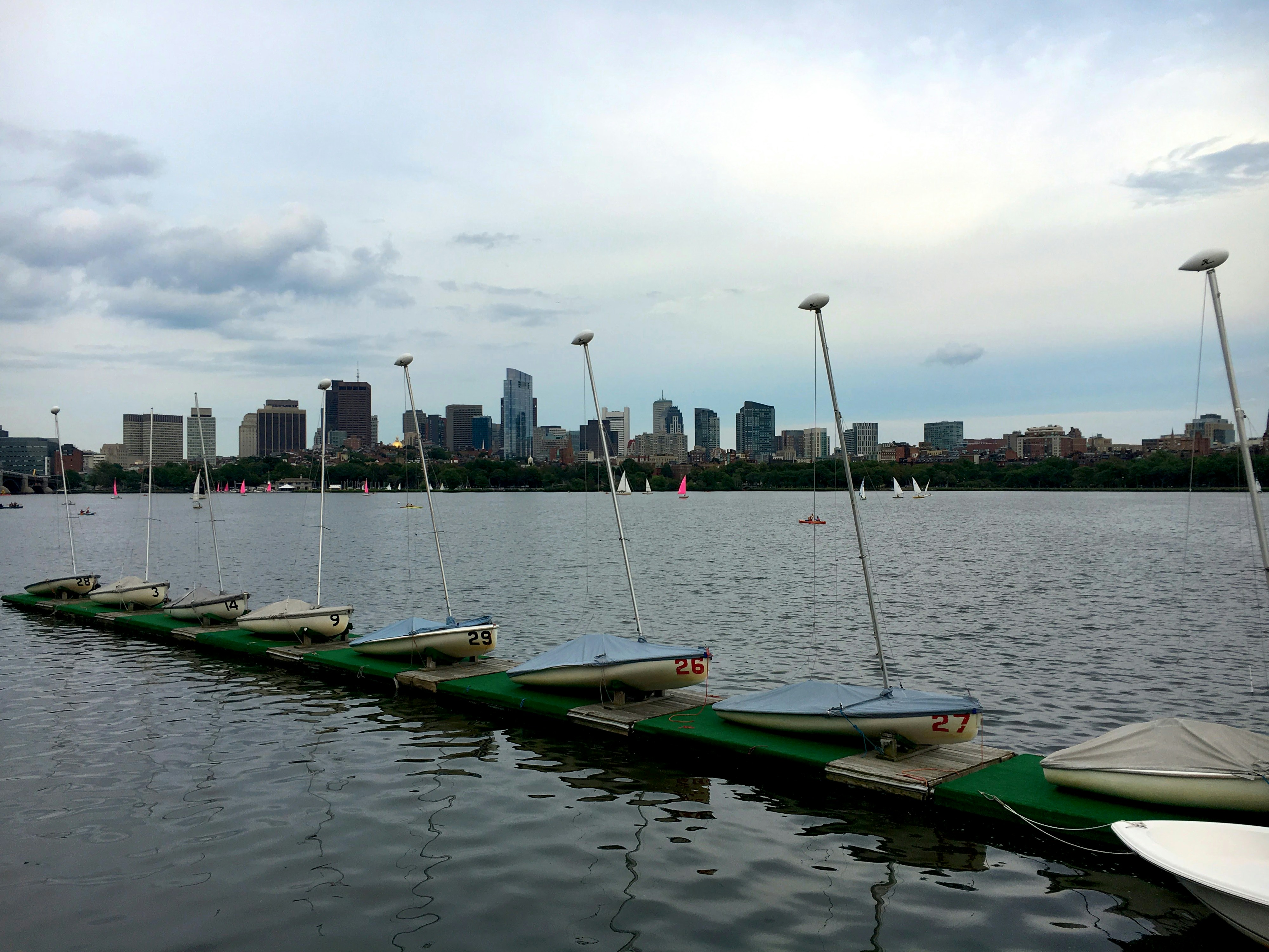 Docked Echoes: Boats Quietly Framed by a City Horizon