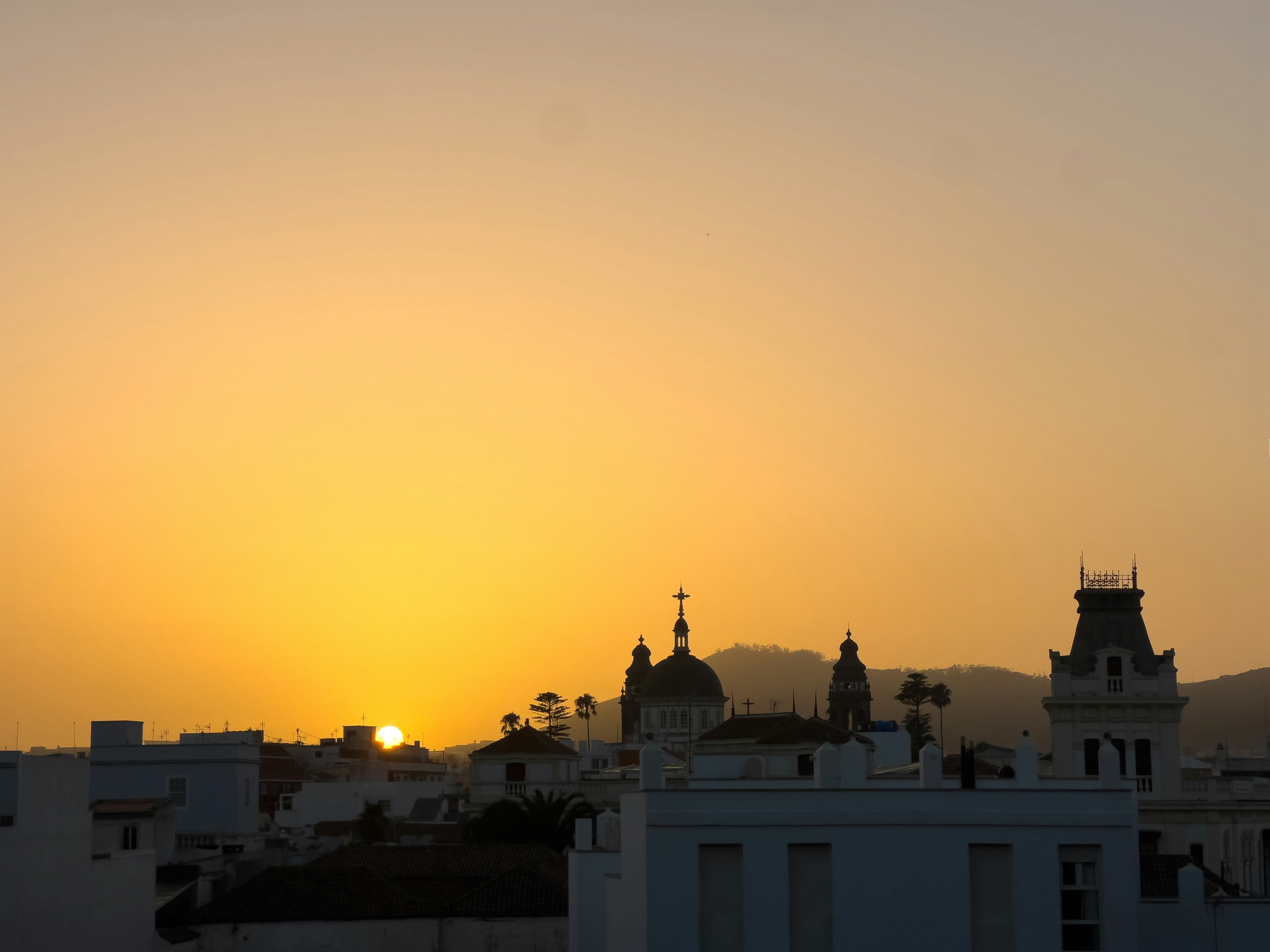 Distant Cathedral Silhouettes at Golden Hour