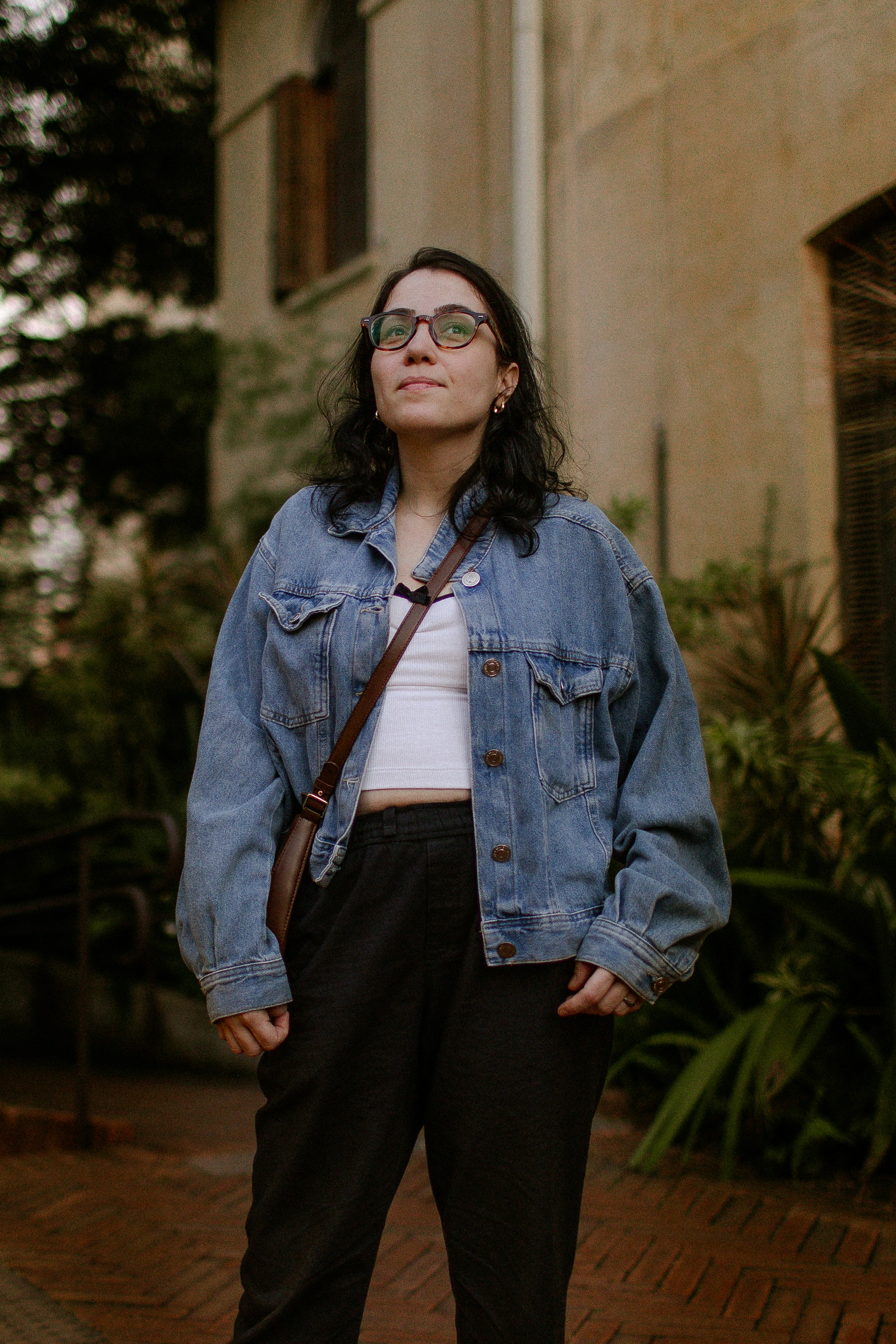 Denim Outlines and Glasses: Urban Portrait in Soft Focus
