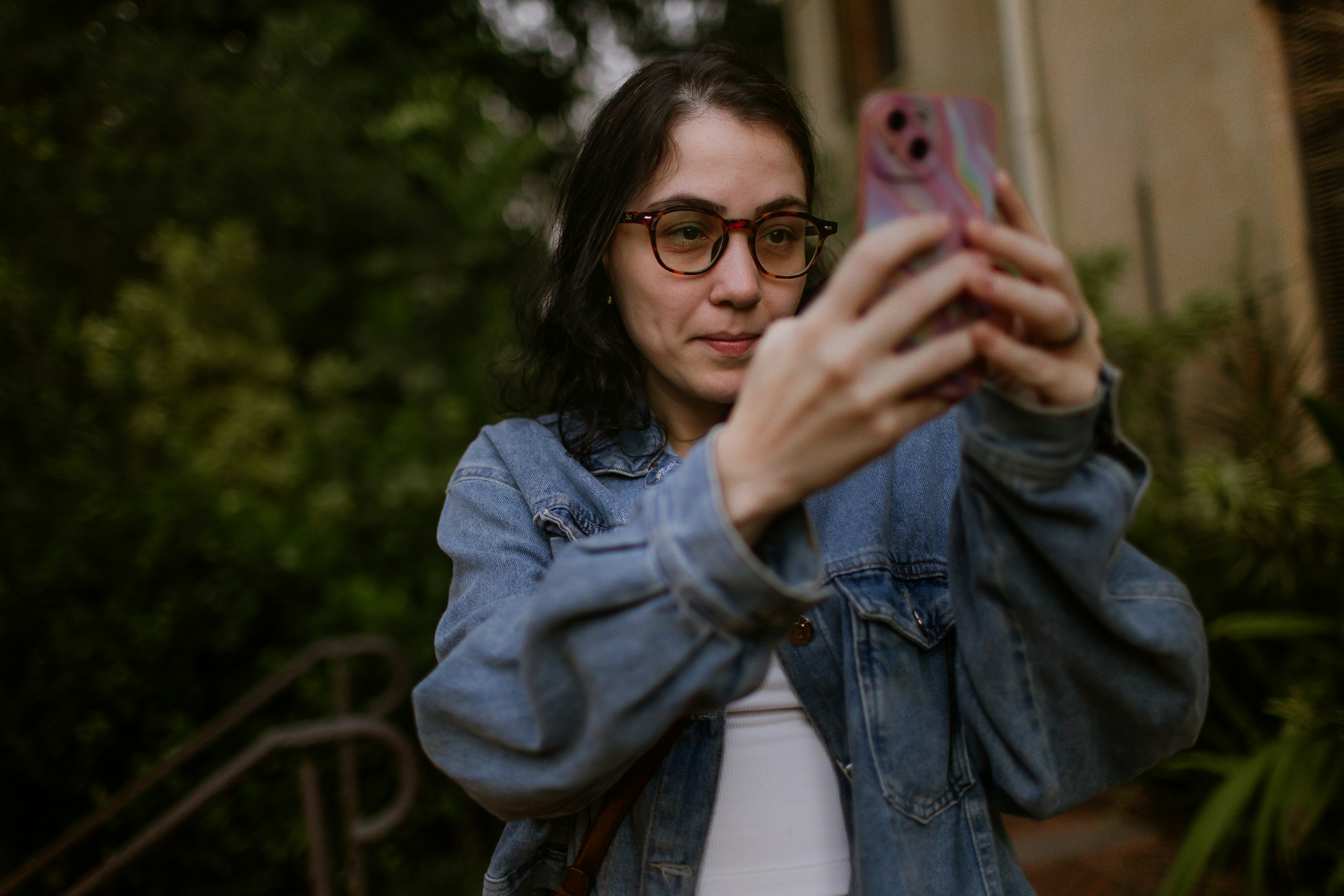 Selfie in Soft Focus: Denim Jacket Portrait