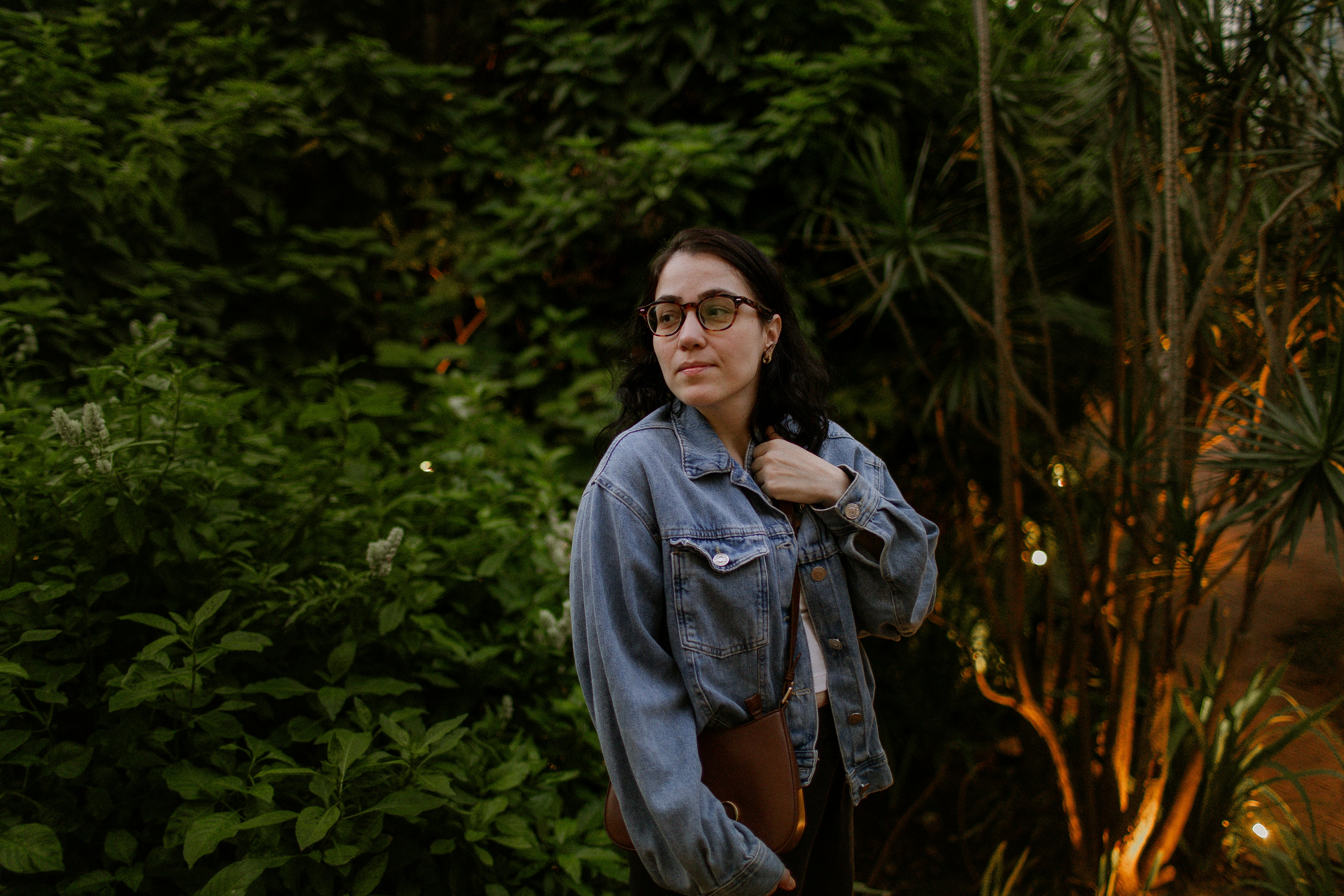 Denim Light: Portrait in a Lush Orange-Glow Garden