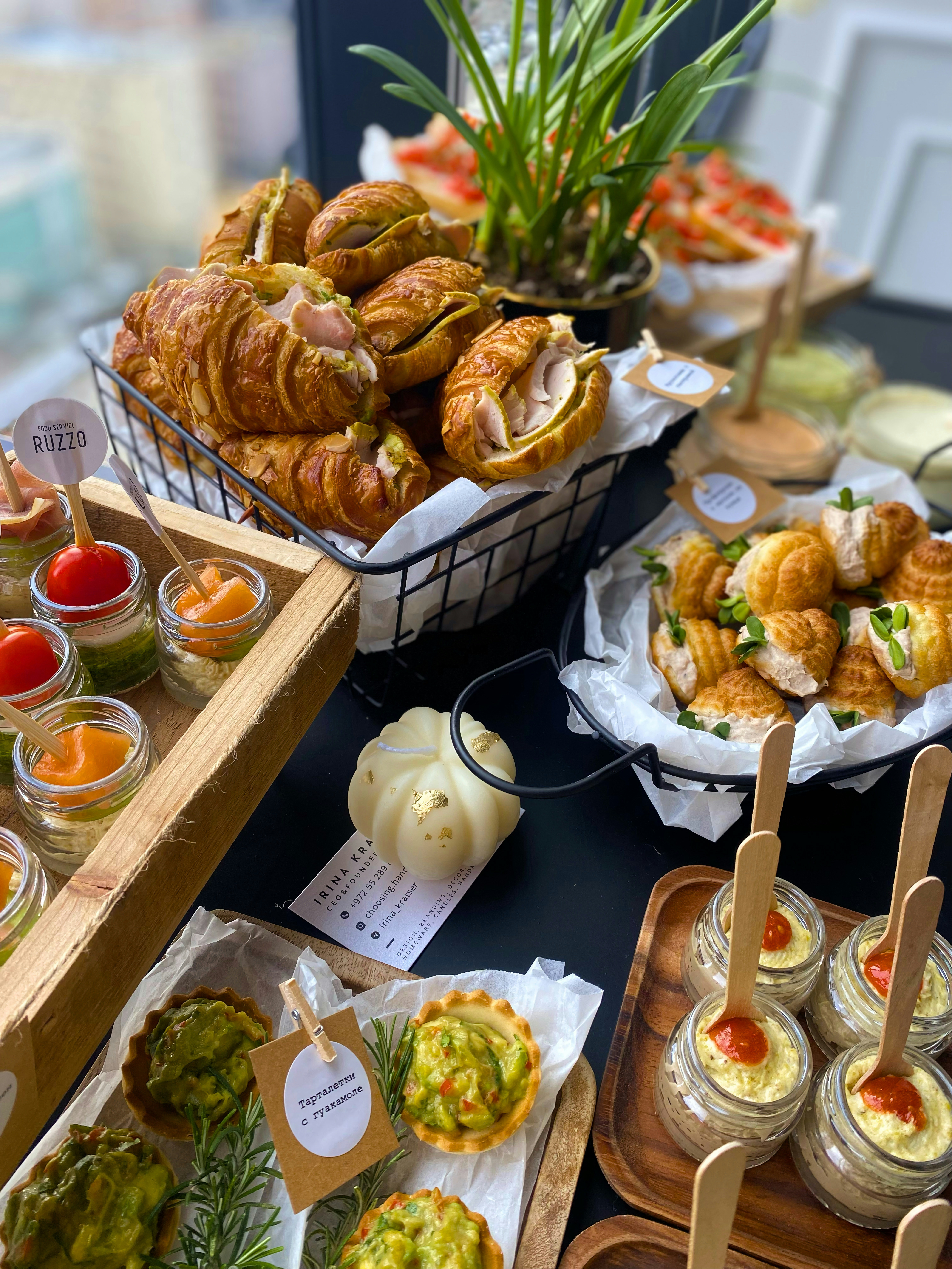 Grazing Pastry Spread: Croissants, Tarts, and Petite Desserts on a Rooftop Buffet