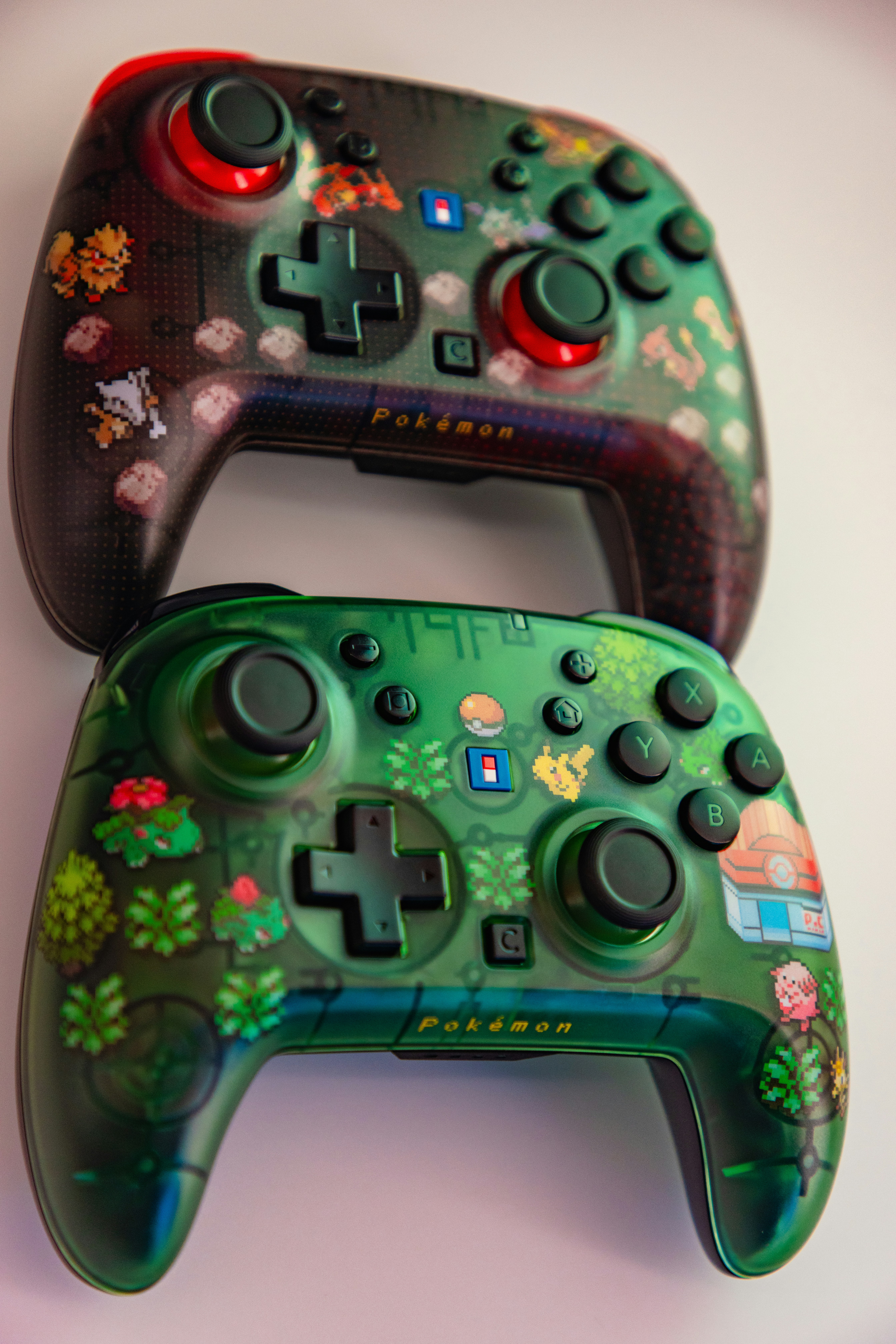 Dual Pokemon Controller Duo: Night and Day in a Neon Forest