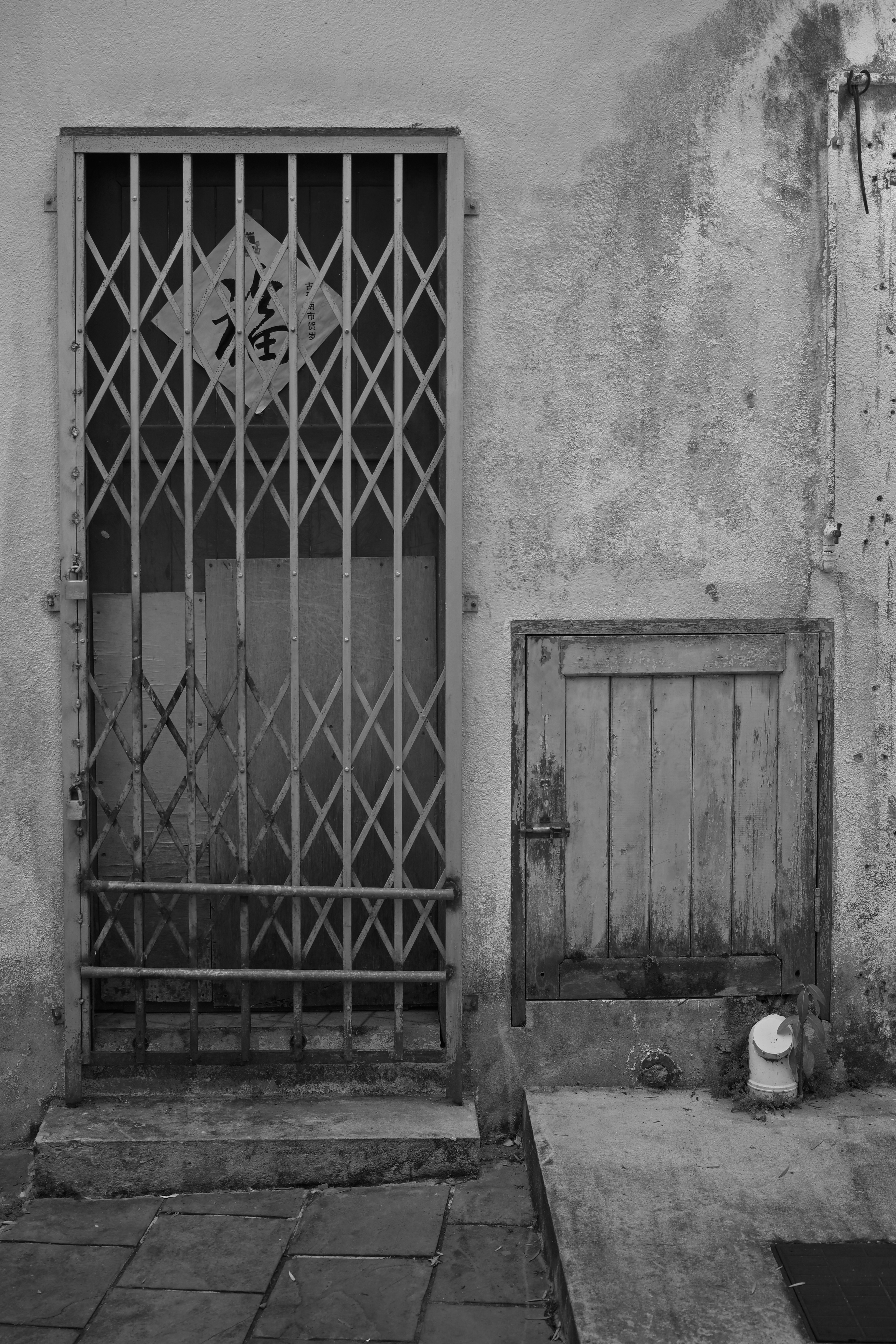 Weathered Gate and Door on a Desolate Wall