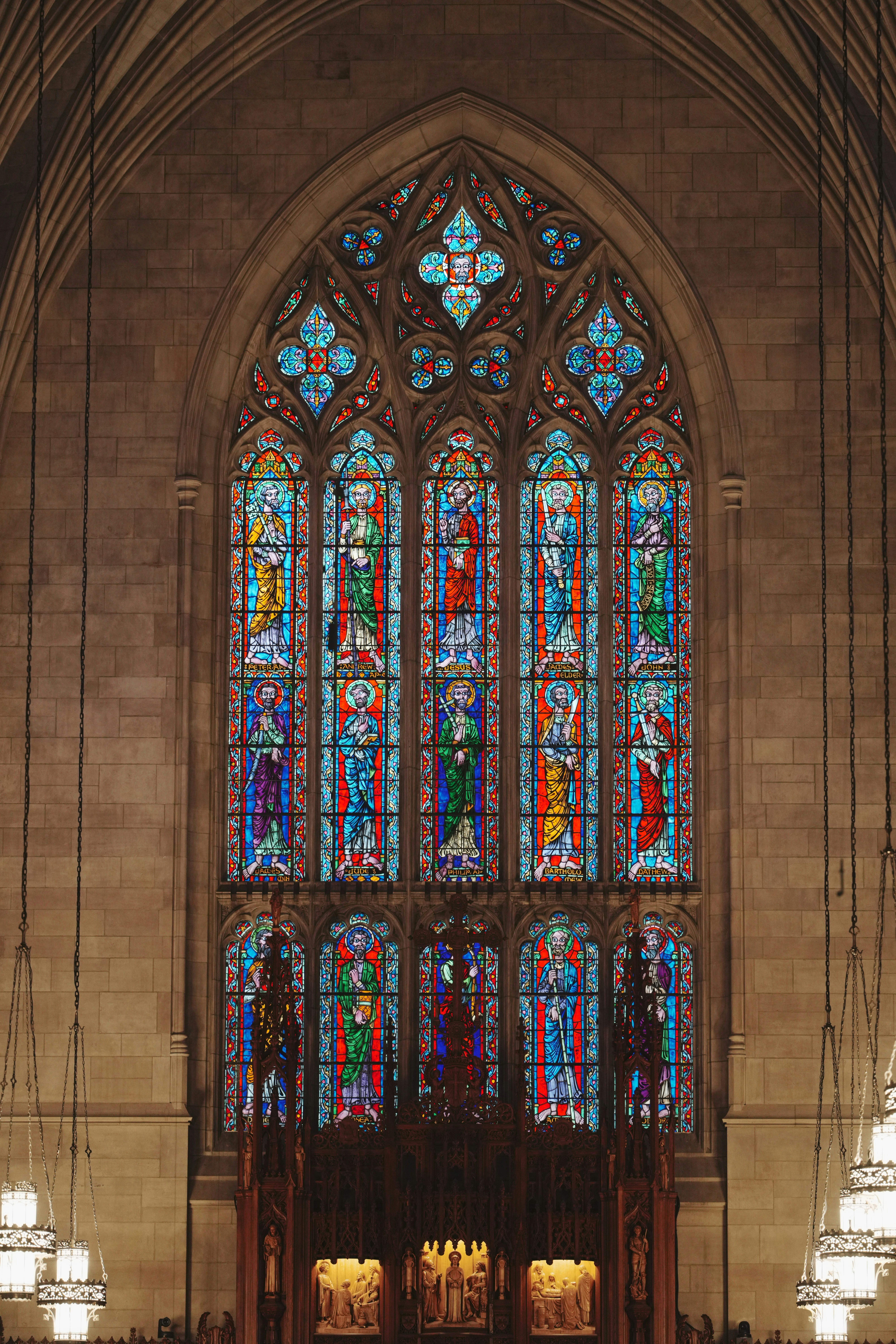 Gothic Cathedral Stained Glass With Ornate Archway