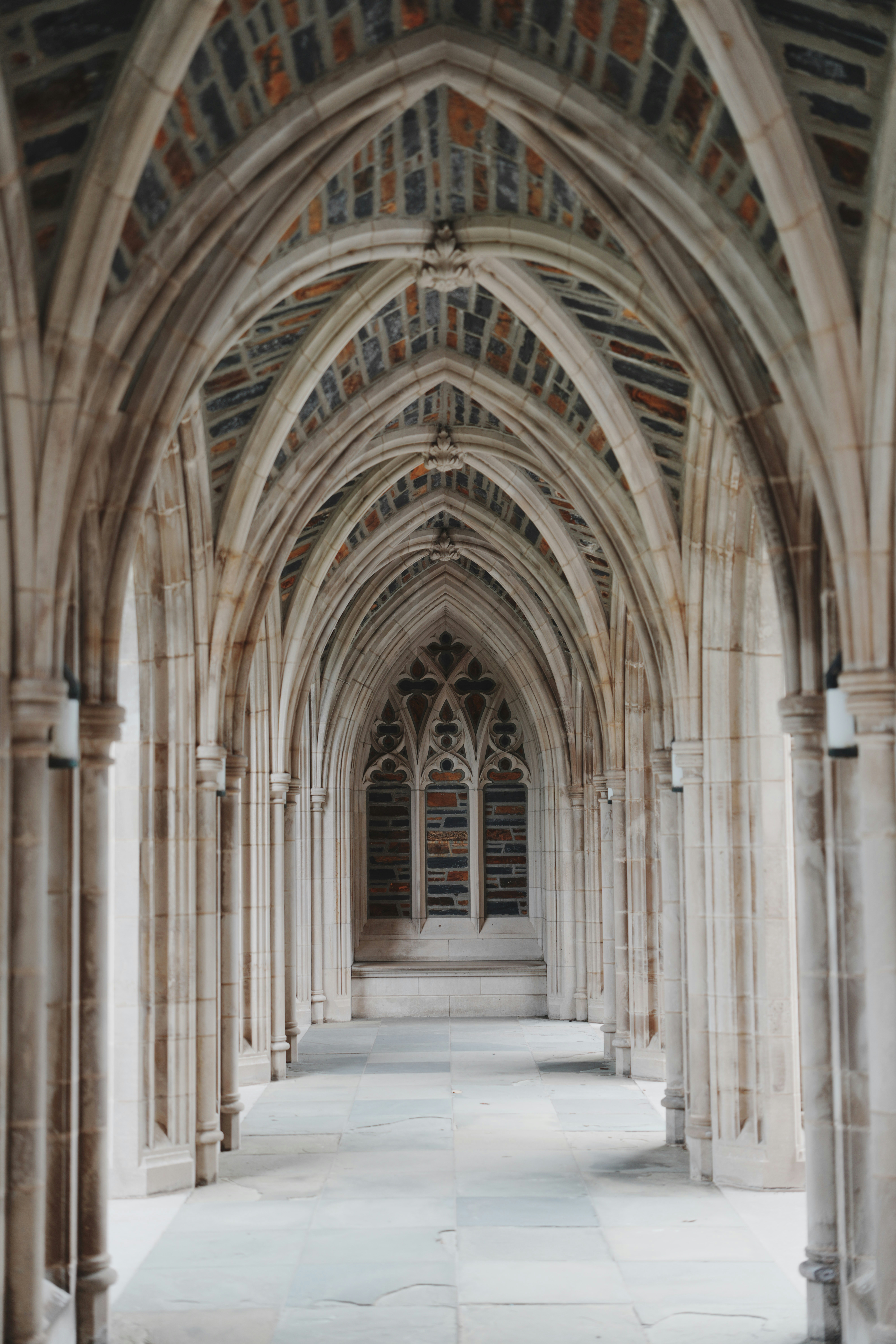 Veiled Cathedral Arcades: A Corridor of Gothic Light